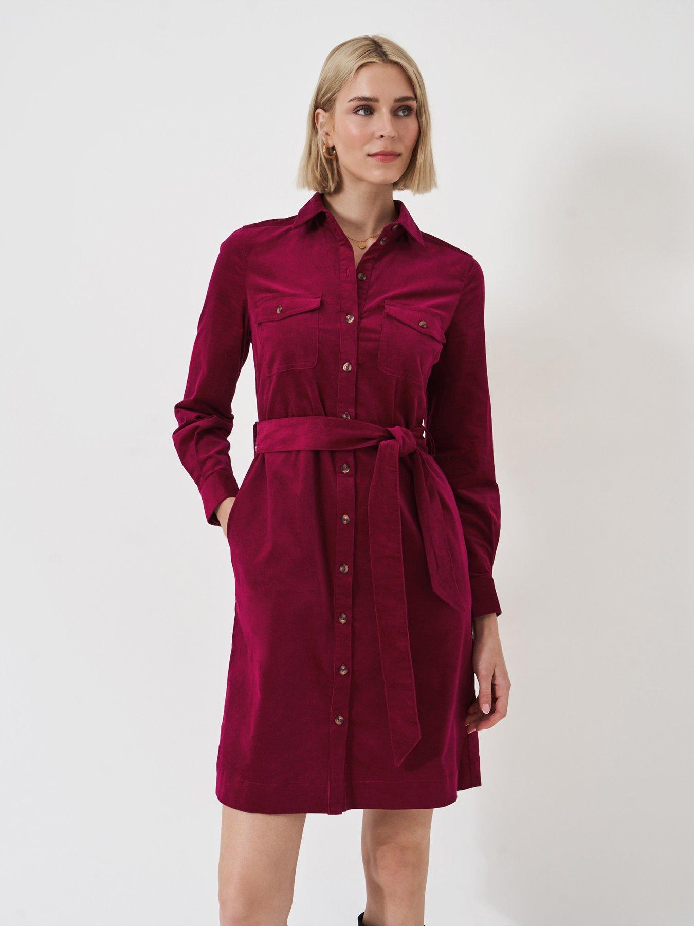 Crew Clothing Elsie Cord Shirt Dress - Red | Very