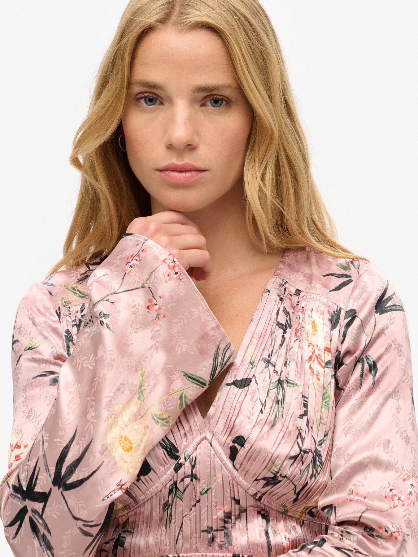 Superdry Flare Sleeve Jacquard Mini Dress - Pink | Very