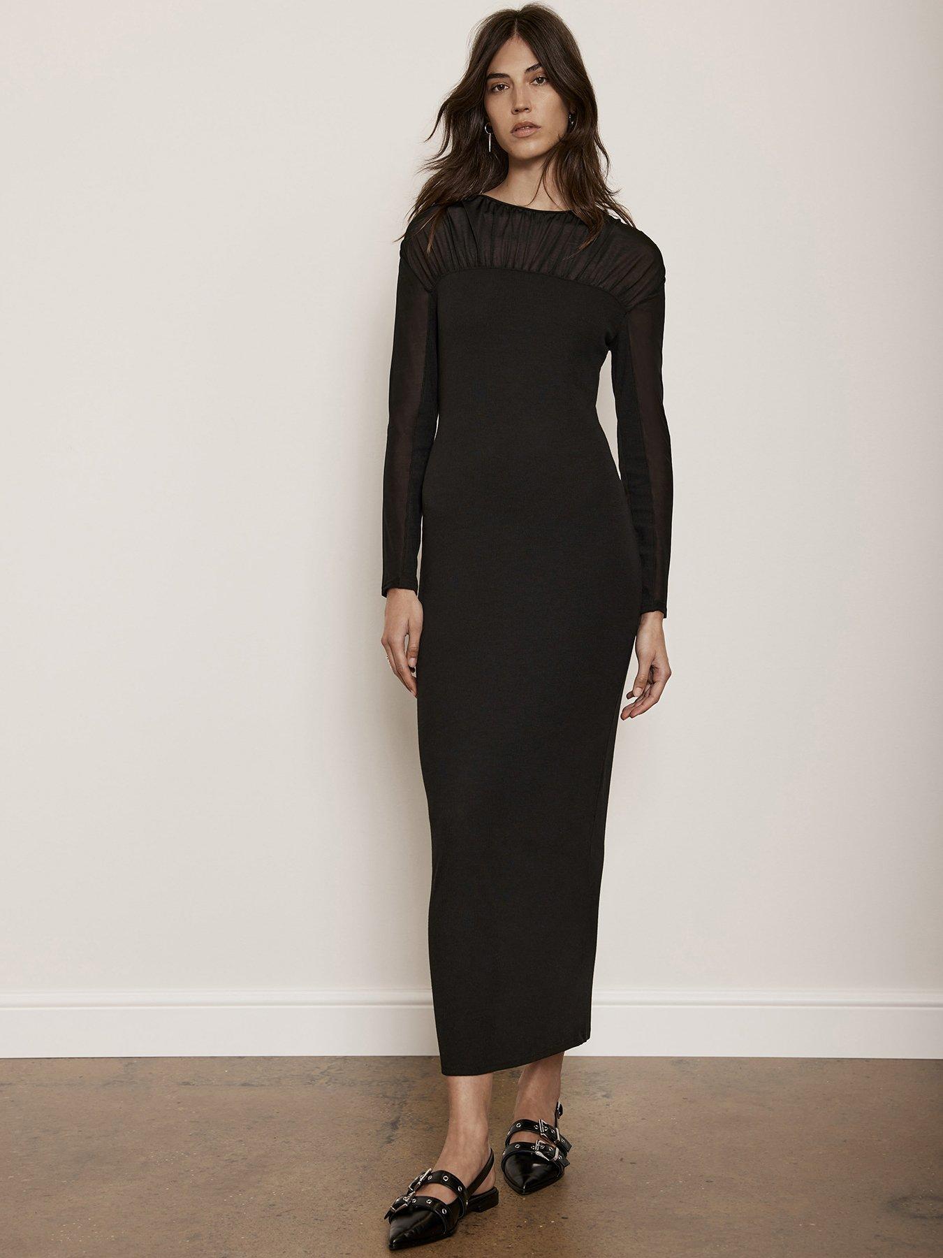 Mint Velvet Mesh Insert Jersey Dress - Black | Very