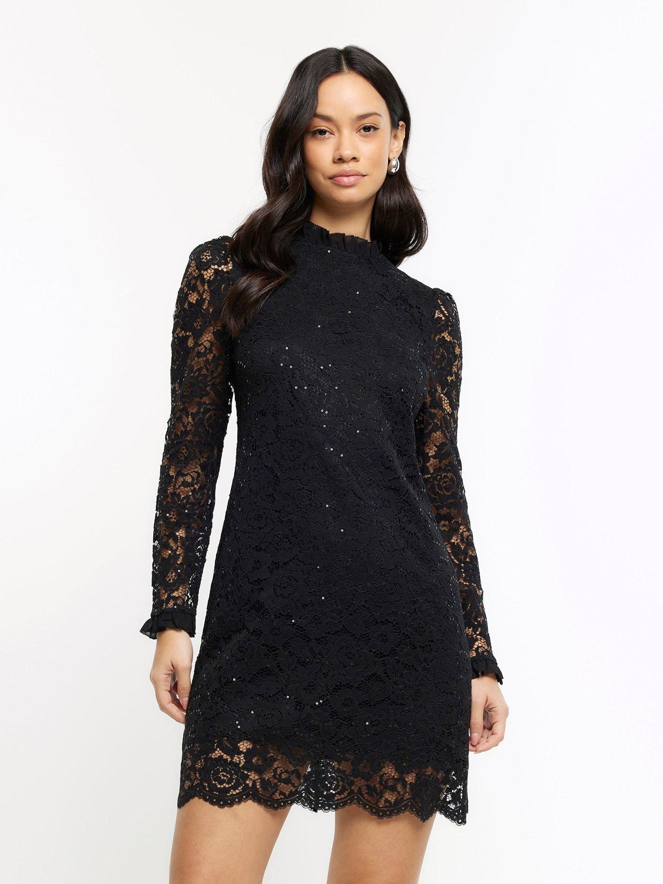 River Island Lace Shift Mini Dress - Black | Very