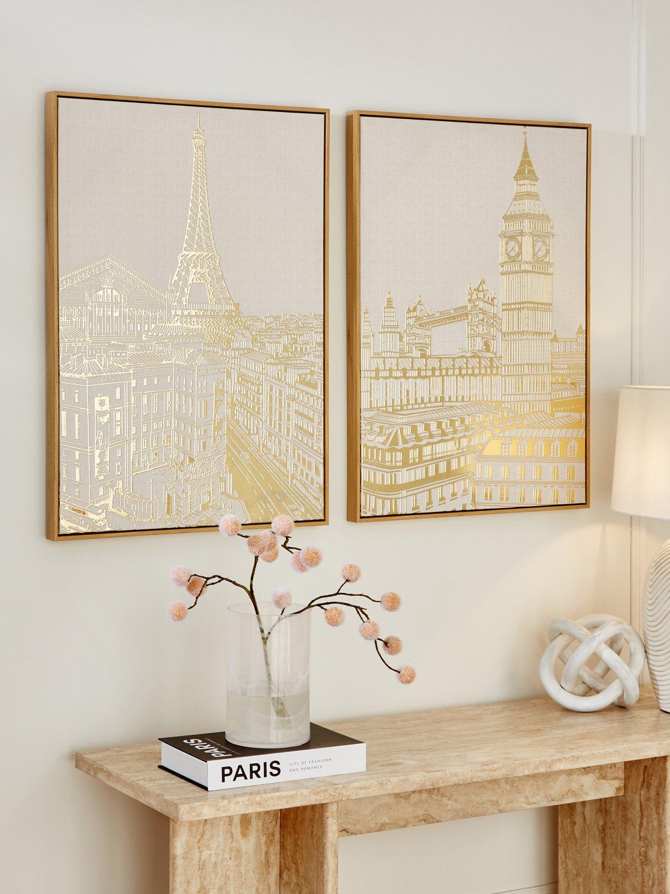 The Very Collection Set of 2 Gold Foil City Scape Capped Printed Canvas ...