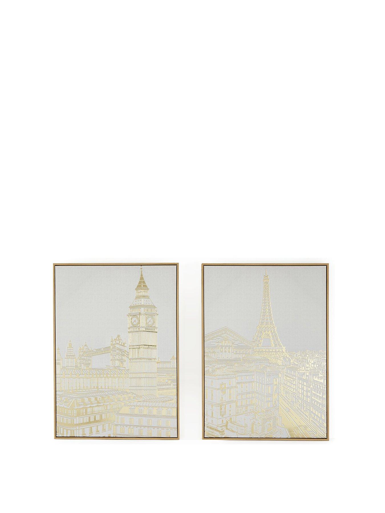 The Very Collection Set of 2 Gold Foil City Scape Capped Printed Canvas ...