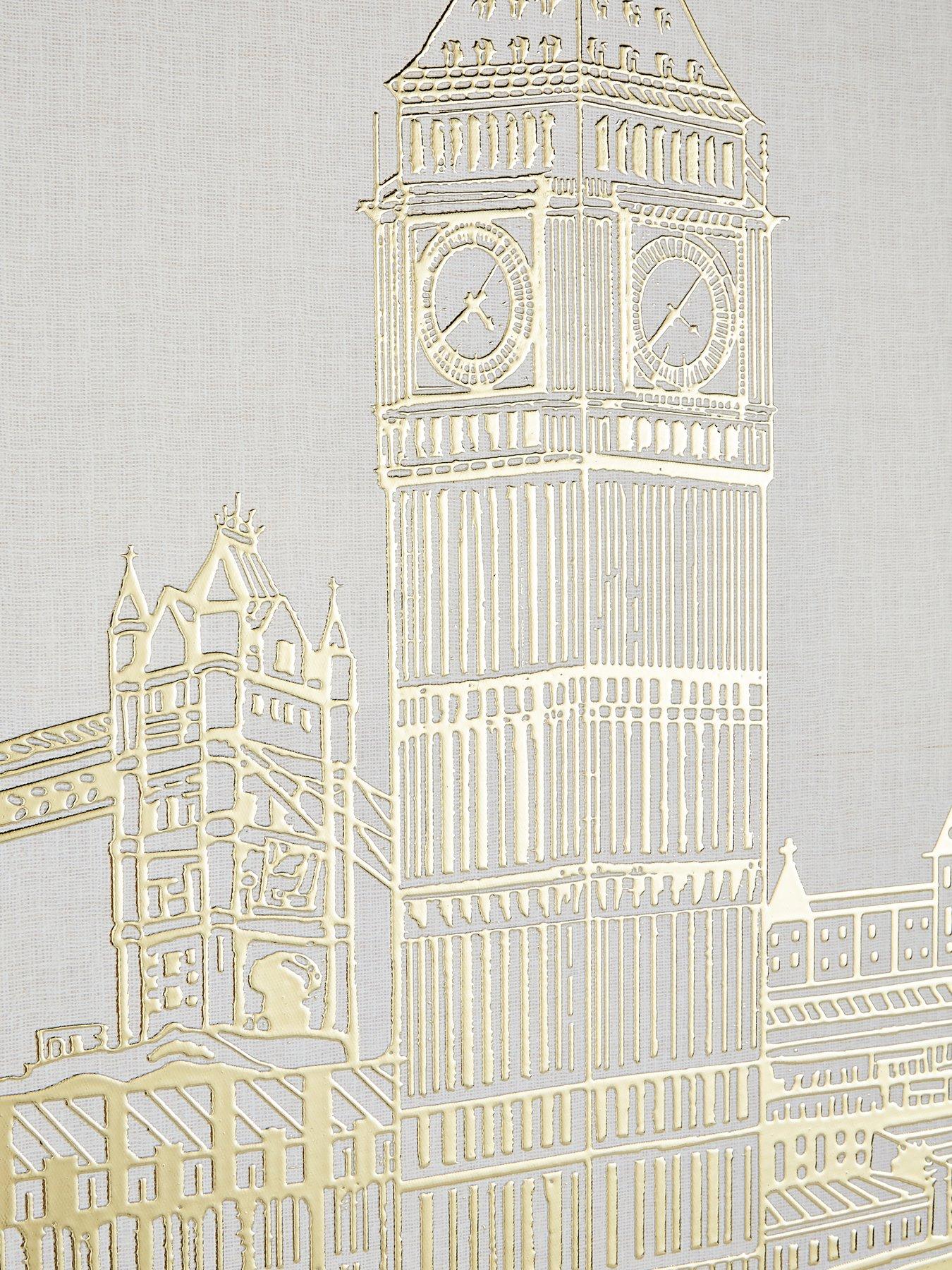 The Very Collection Set of 2 Gold Foil City Scape Capped Printed Canvas ...
