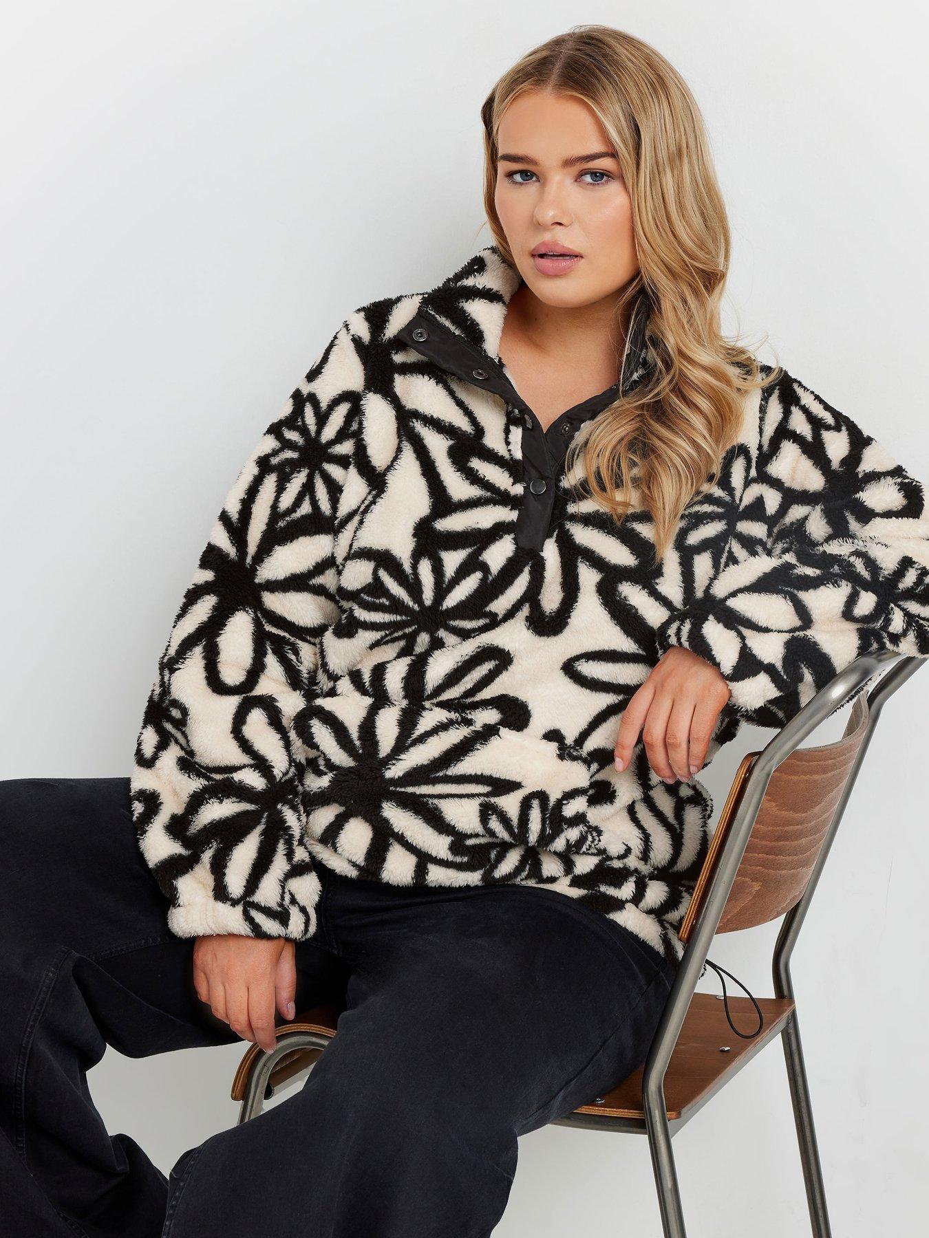 Yours Curve Feather Fleece Half Popper Jacket - White | Very