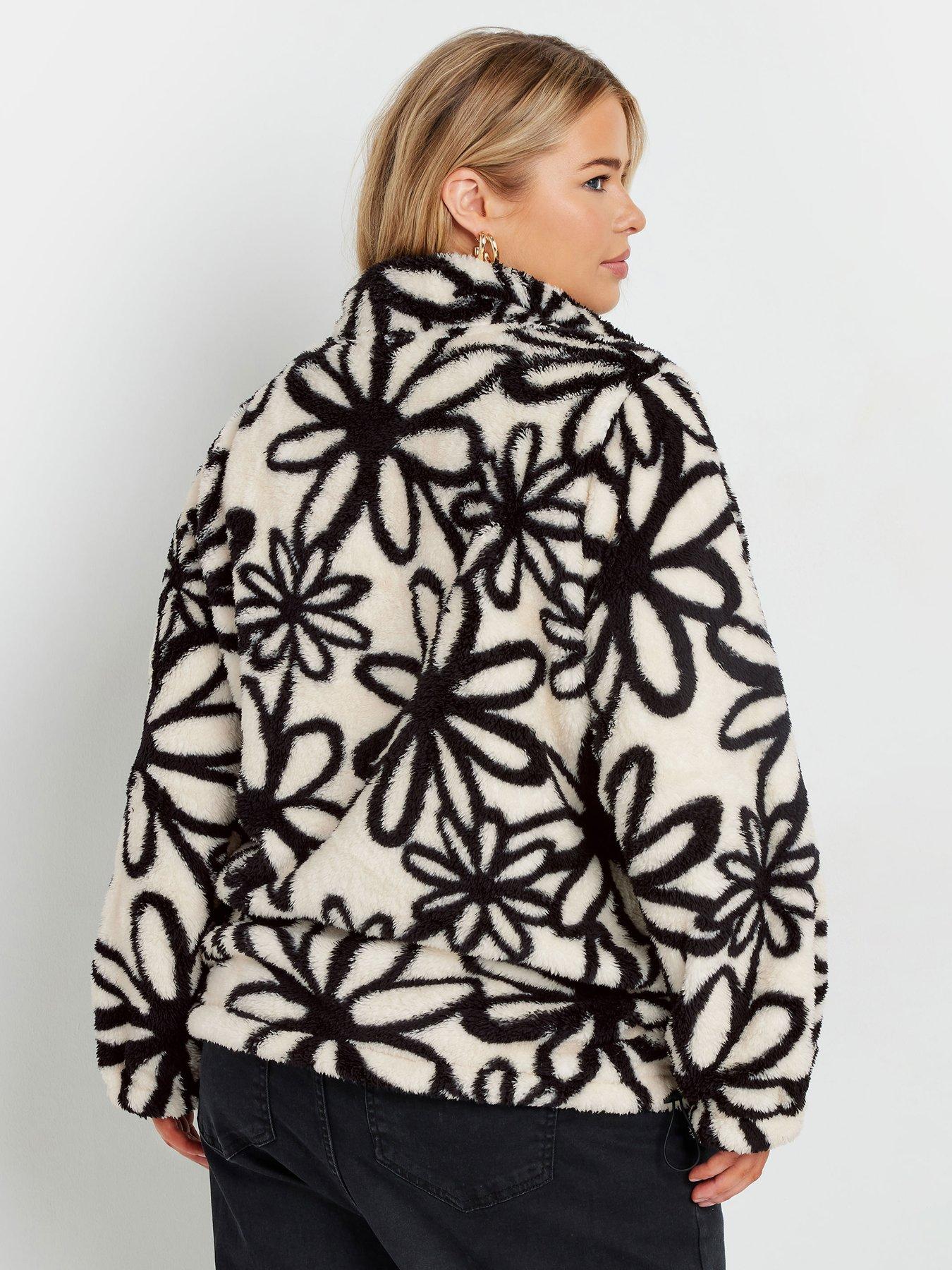 Yours Curve Feather Fleece Half Popper Jacket - White | Very