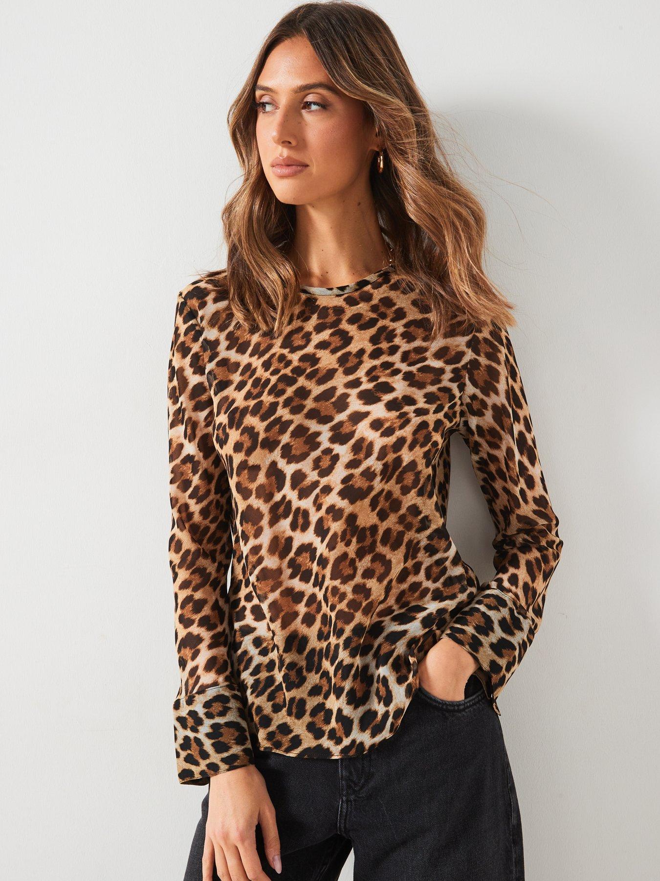 Mango Leopard Print Long Sleeve Top - Brown | Very
