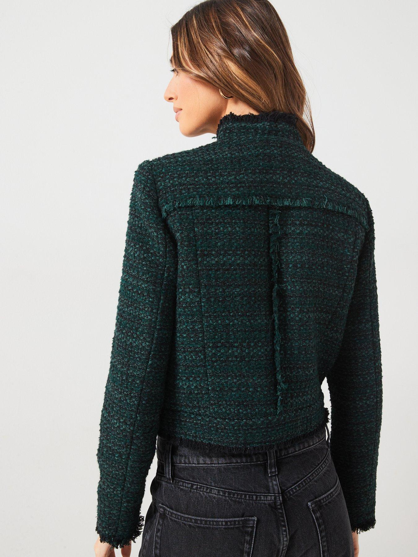Mango High-Collar Tweed Jacket - Green | Very
