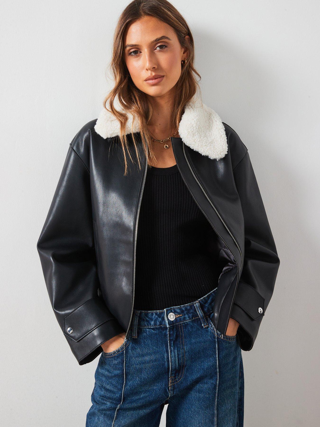 Mango Jacket With Detachable Borg Collar - Black | Very