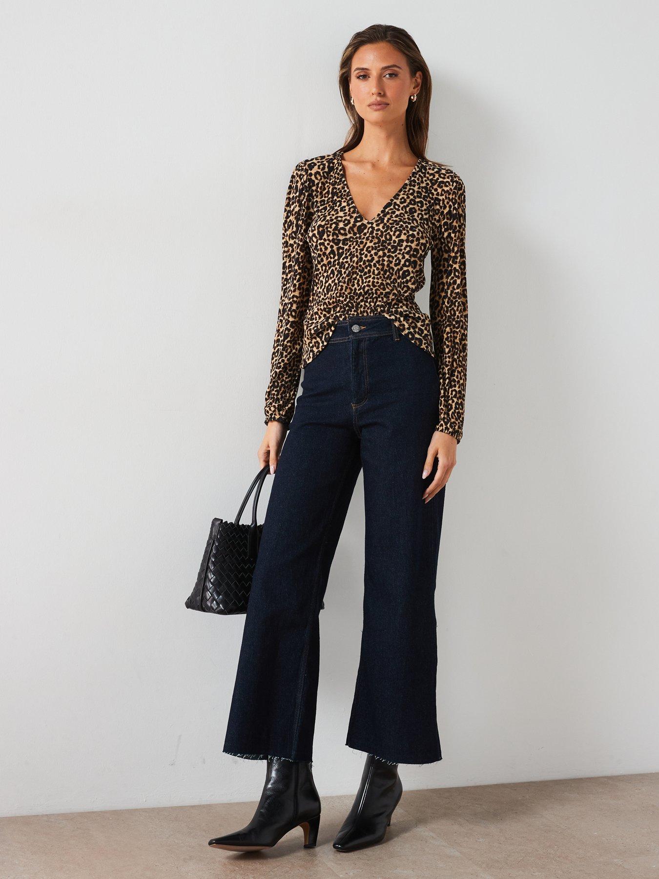 Mango Leopard Print V Neck Top - Multi | Very