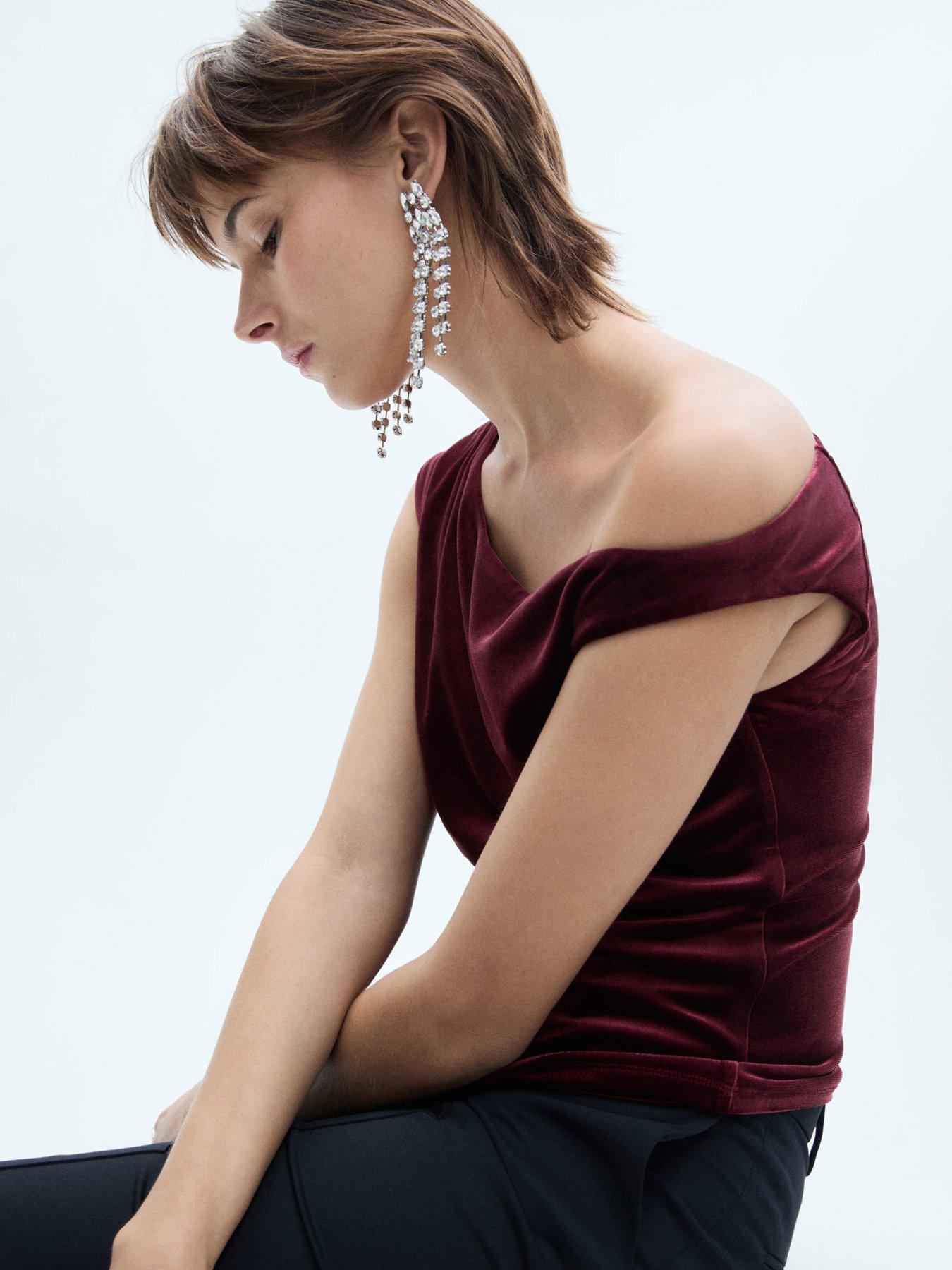 Mango Draped Off The Shoulder Top - Red | Very