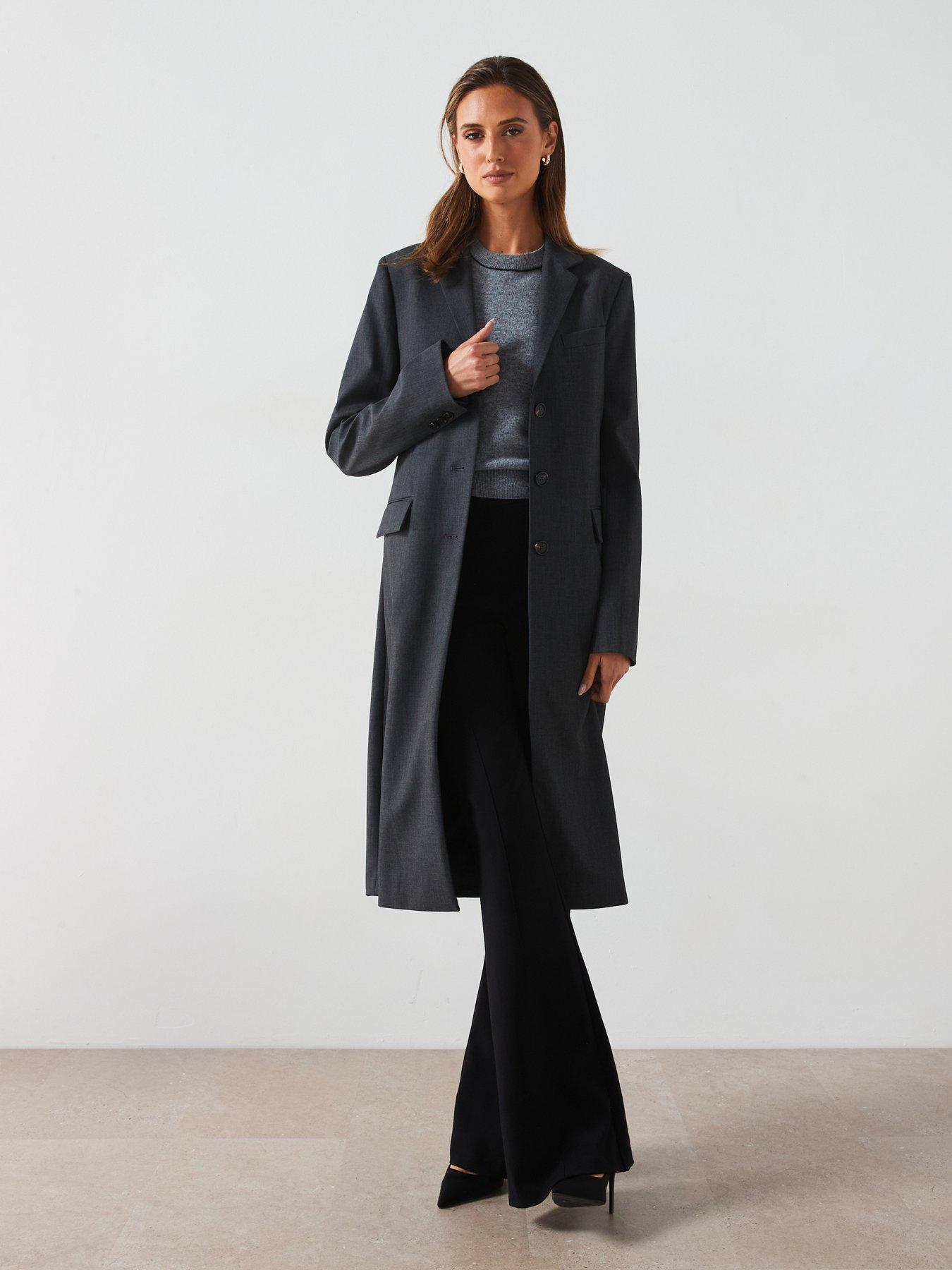Mango Long Straight Fit Coat - Grey | Very
