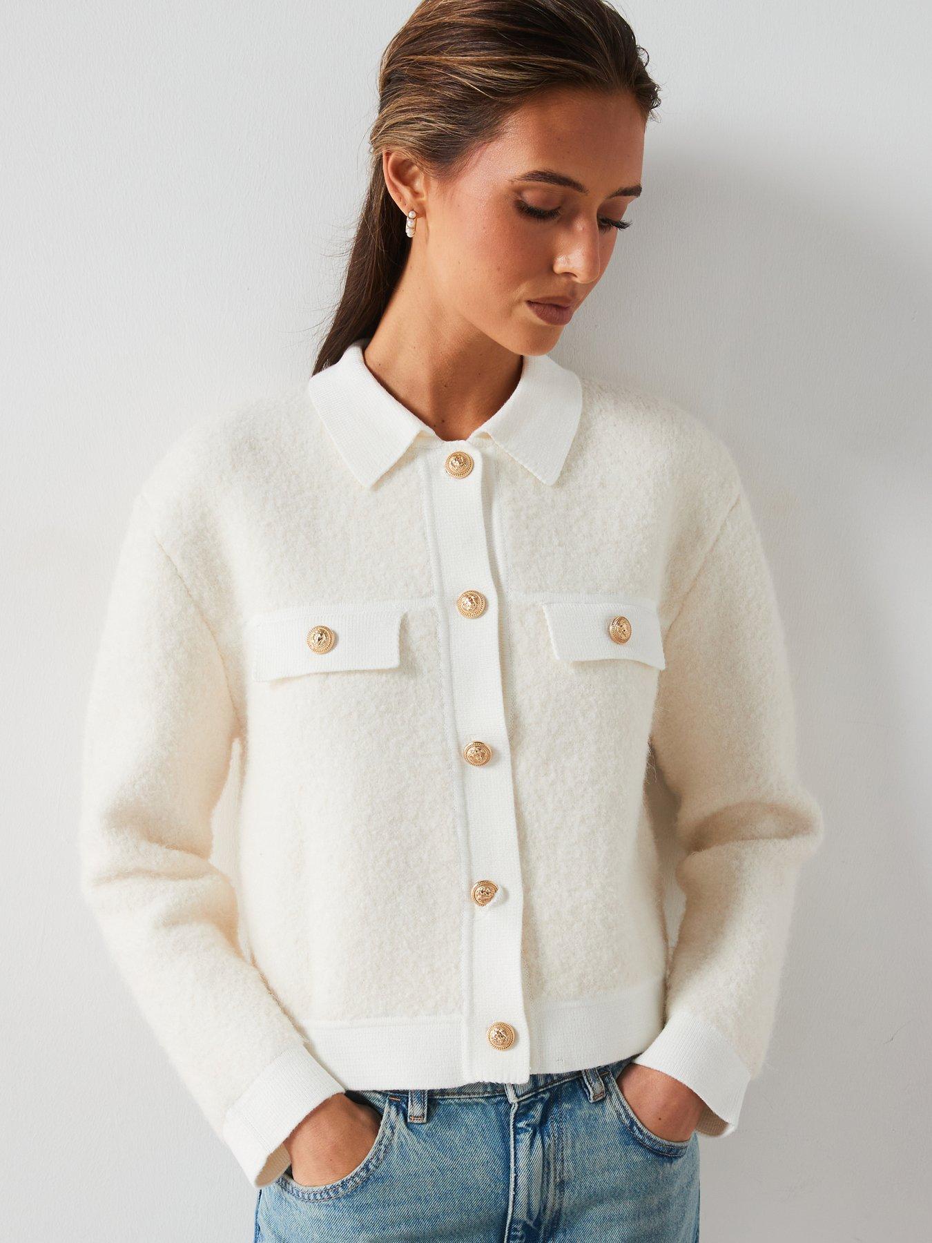 Mango Knitted Button Jacket - Cream | Very