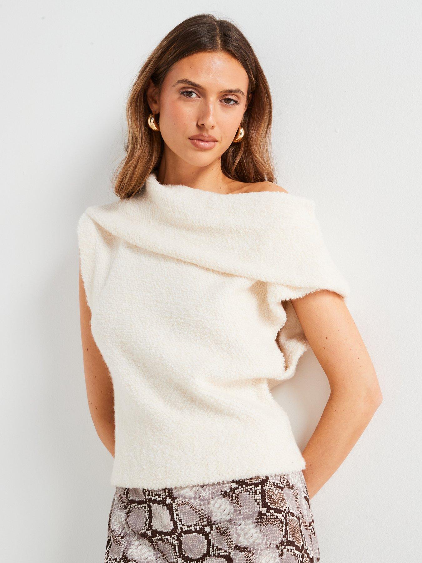 Mango Asymmetric Turtleneck Knit Top - White | Very