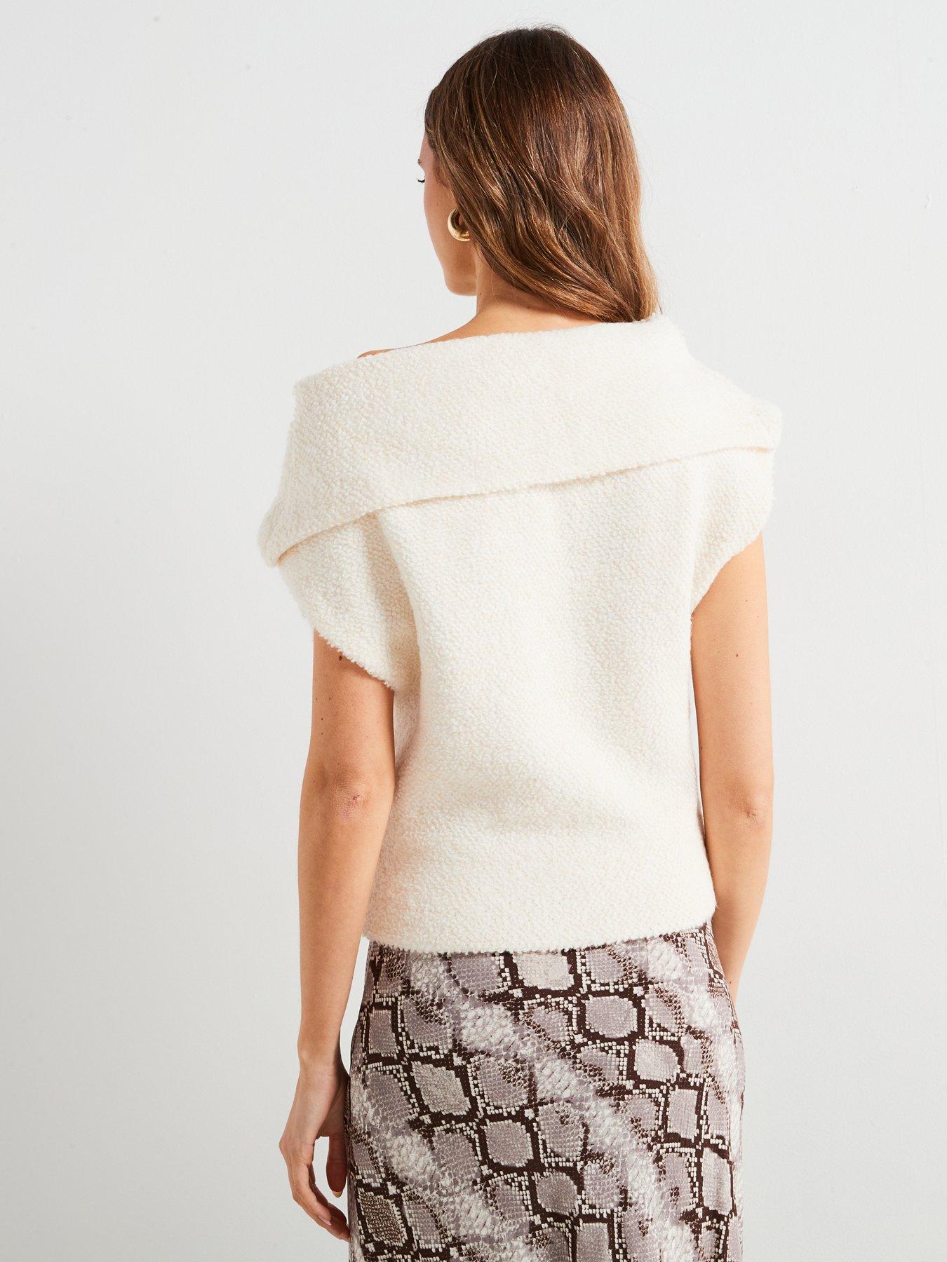 Mango Asymmetric Turtleneck Knit Top - White | Very