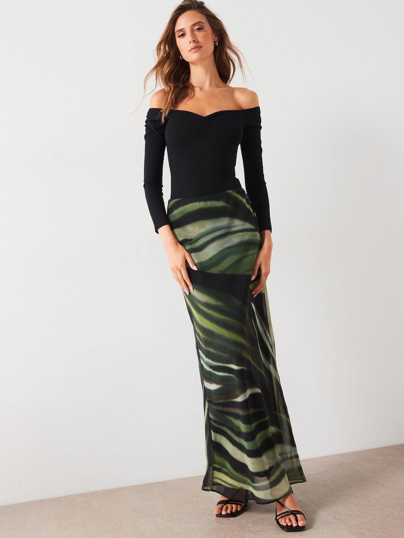 Mango Printed Mesh Maxi Skirt - Black | Very
