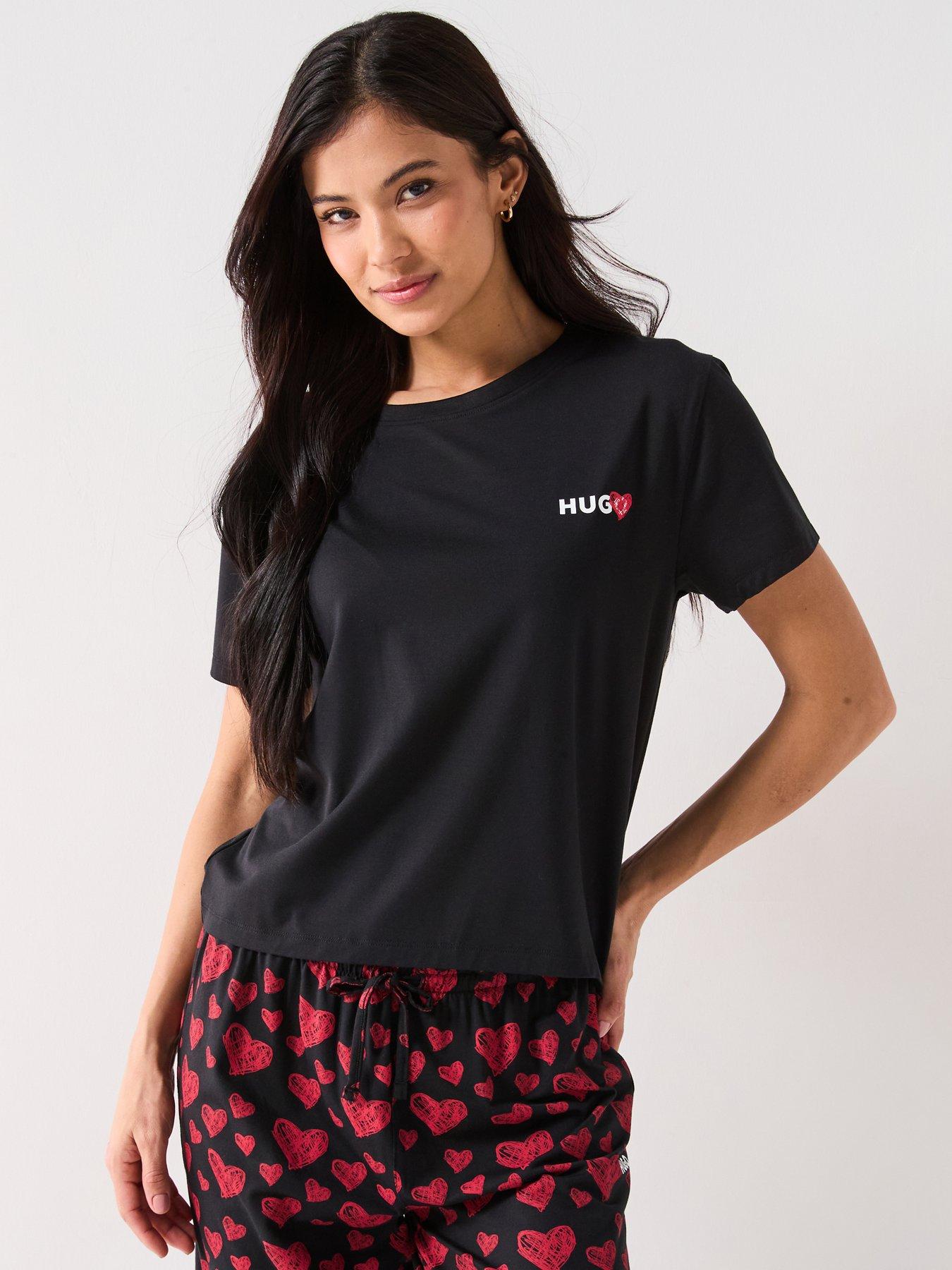 HUGO Heart Logo Nikka Pyjama T-Shirt - Black | Very