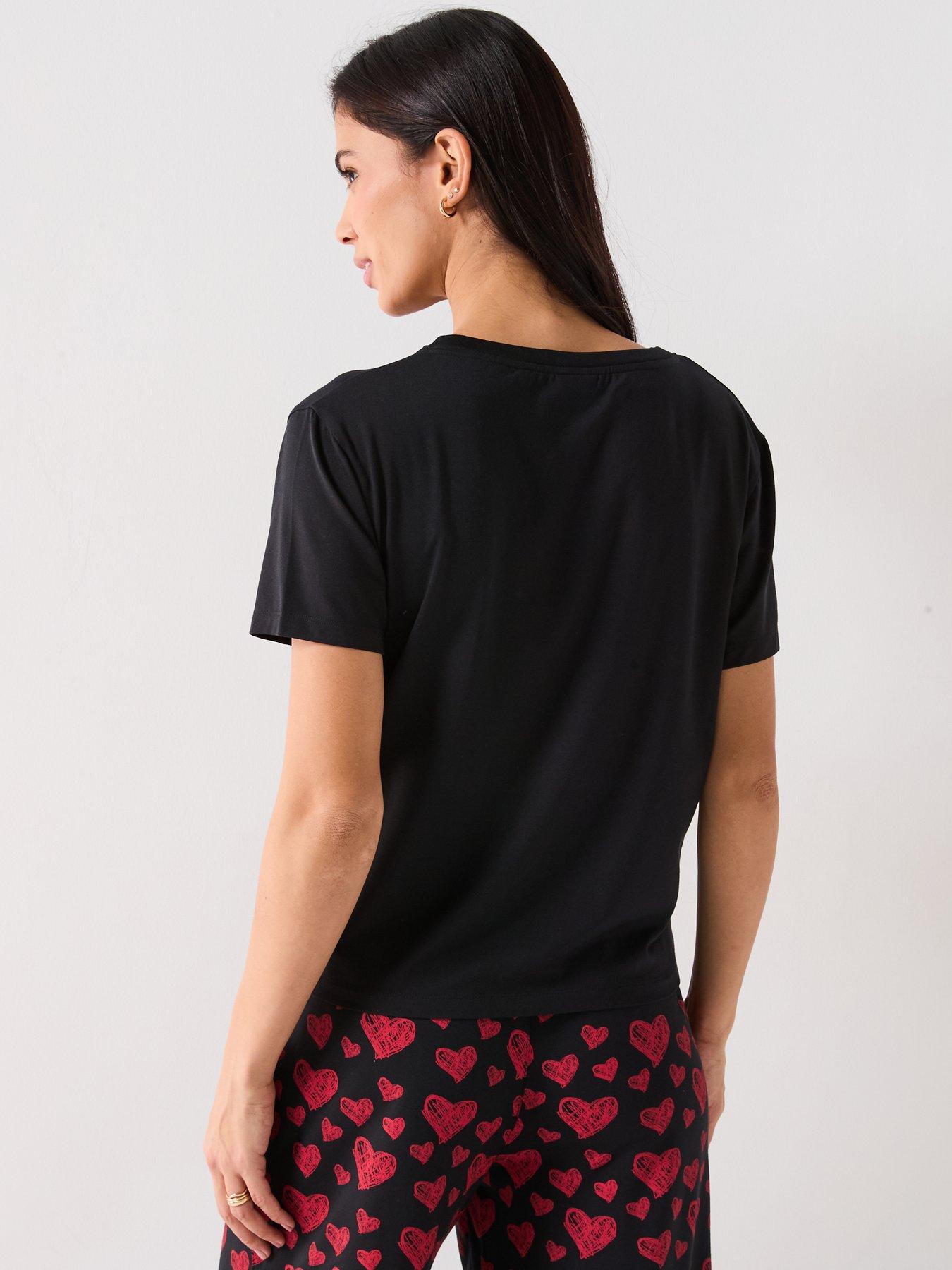 HUGO Heart Logo Nikka Pyjama T-Shirt - Black | Very