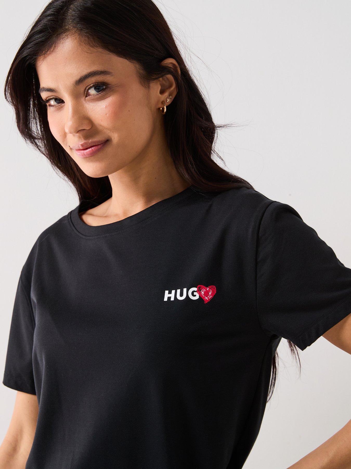 HUGO Heart Logo Nikka Pyjama T-Shirt - Black | Very