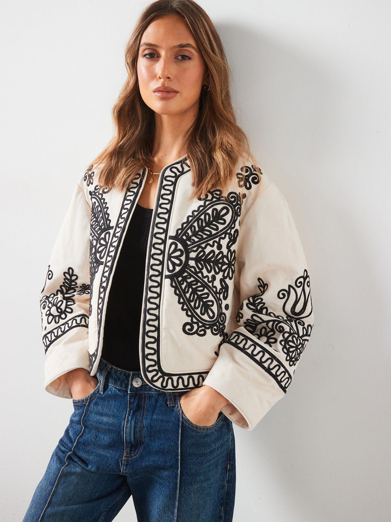 Mango 100% Cotton Embroidered Jacket - Cream | Very