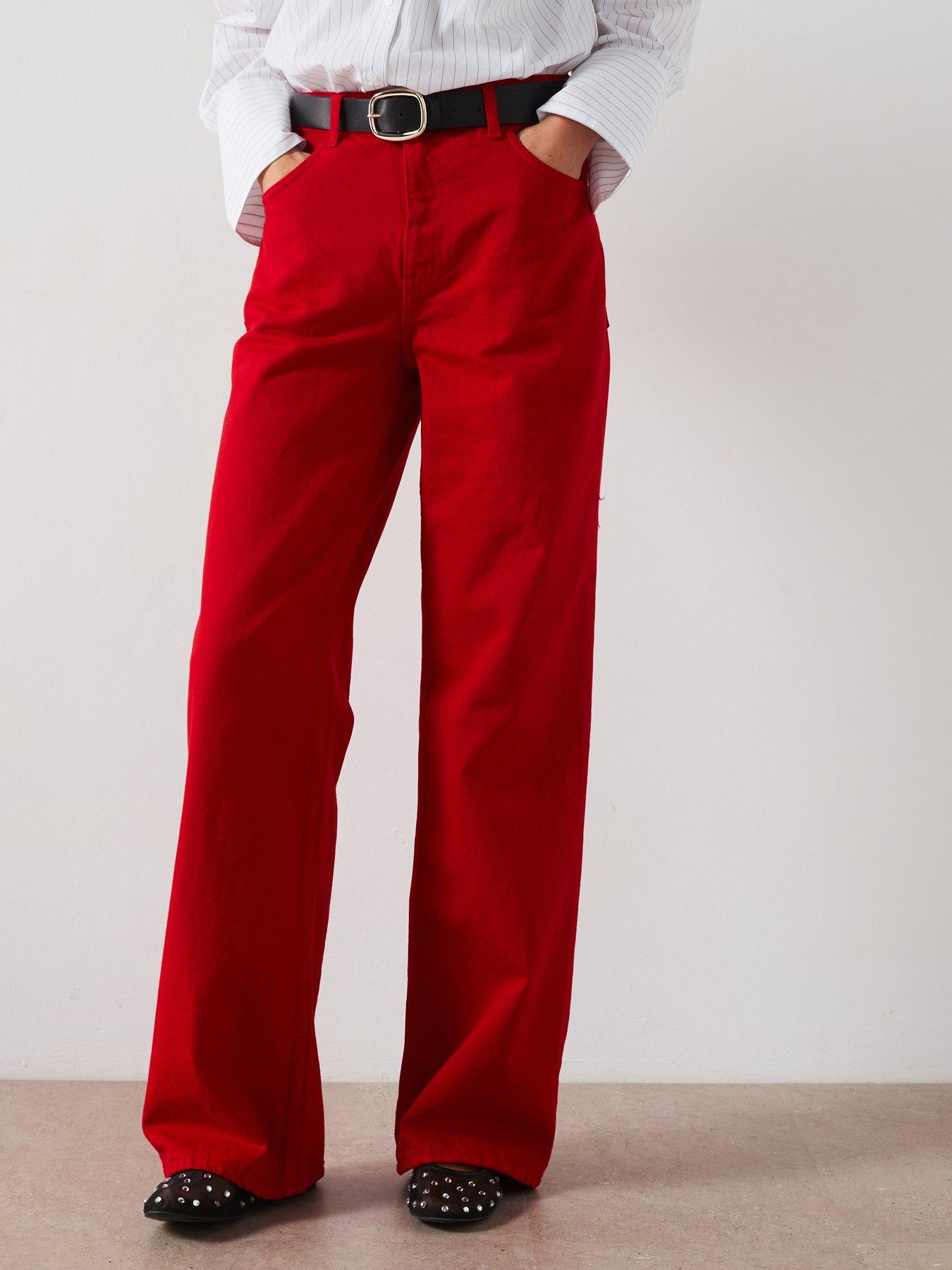 Mango High-Rise Straight Jeans - Red | Very