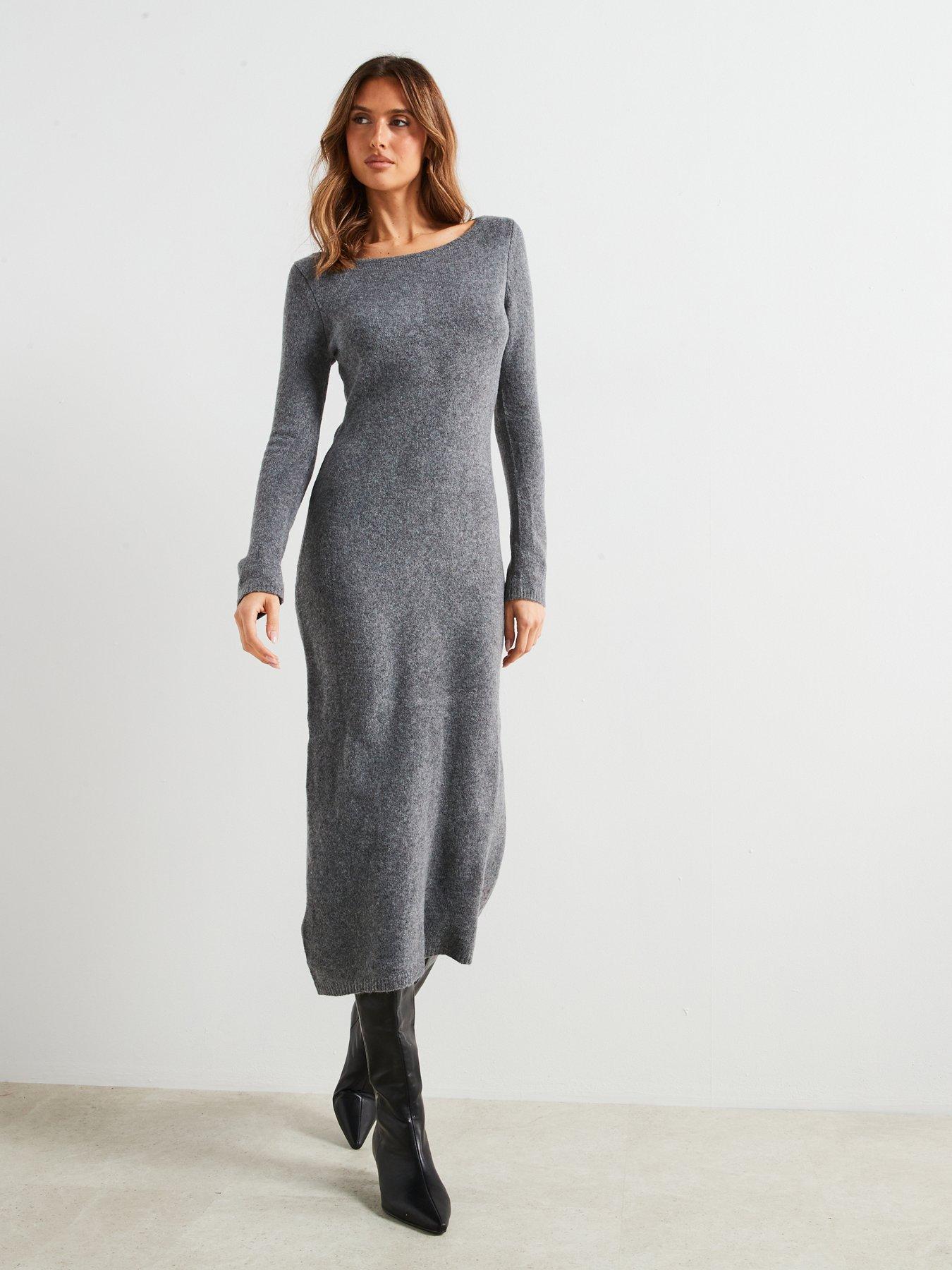 Mango Knit Midi Dress - Grey | Very