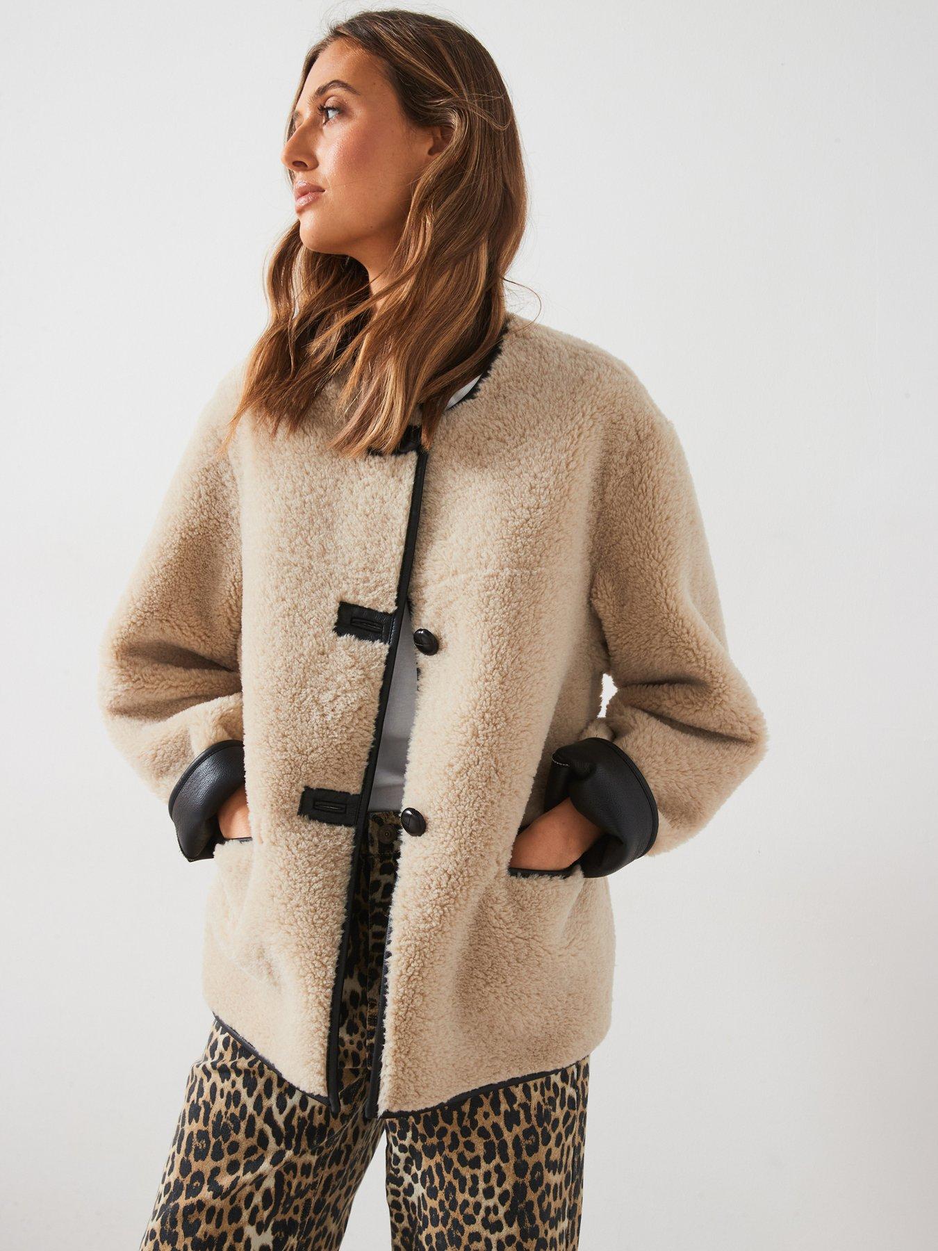 Mango Fur-Effect Coat With Appliques - Beige | Very