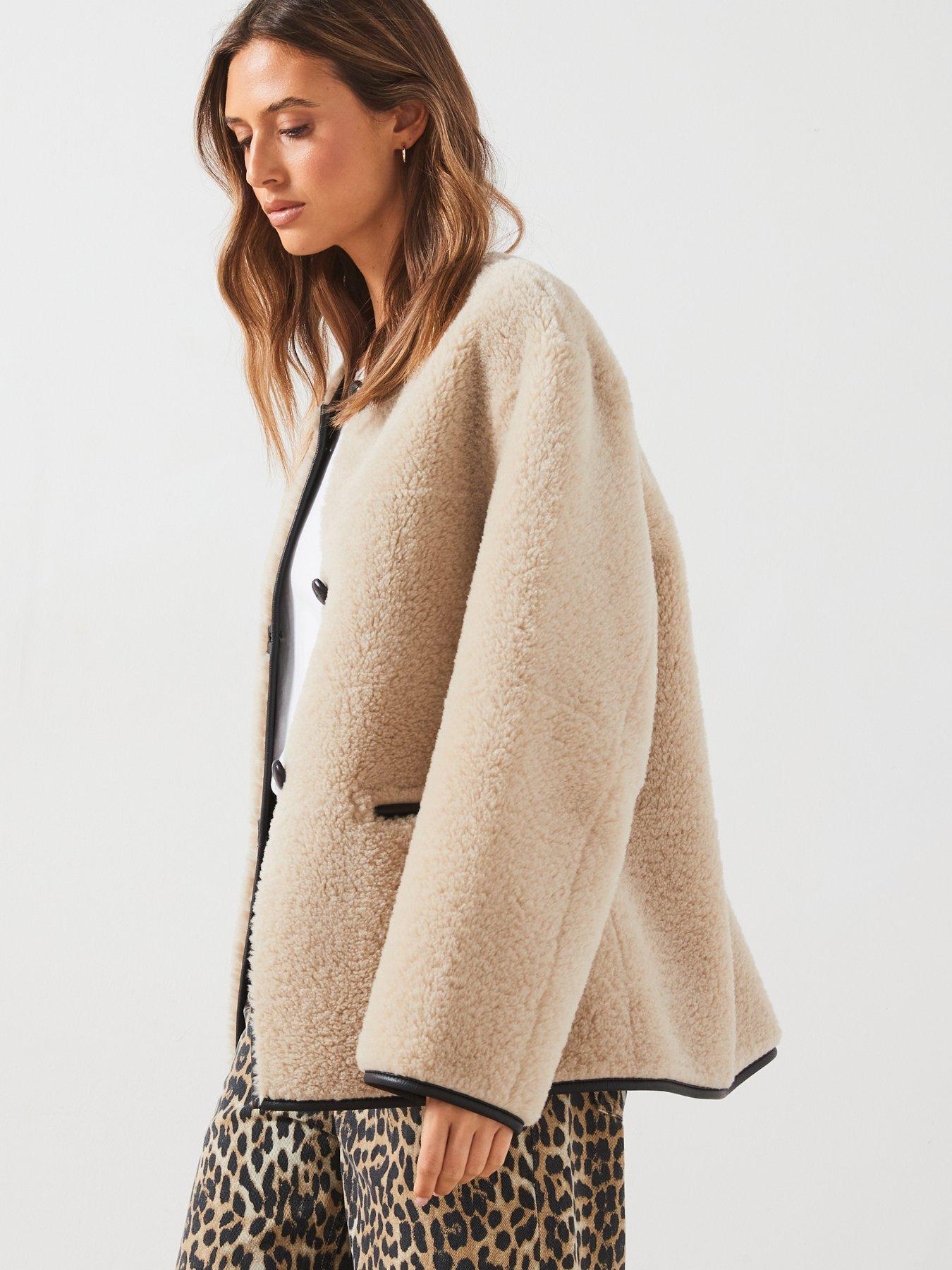 Mango Fur-Effect Coat With Appliques - Beige | Very