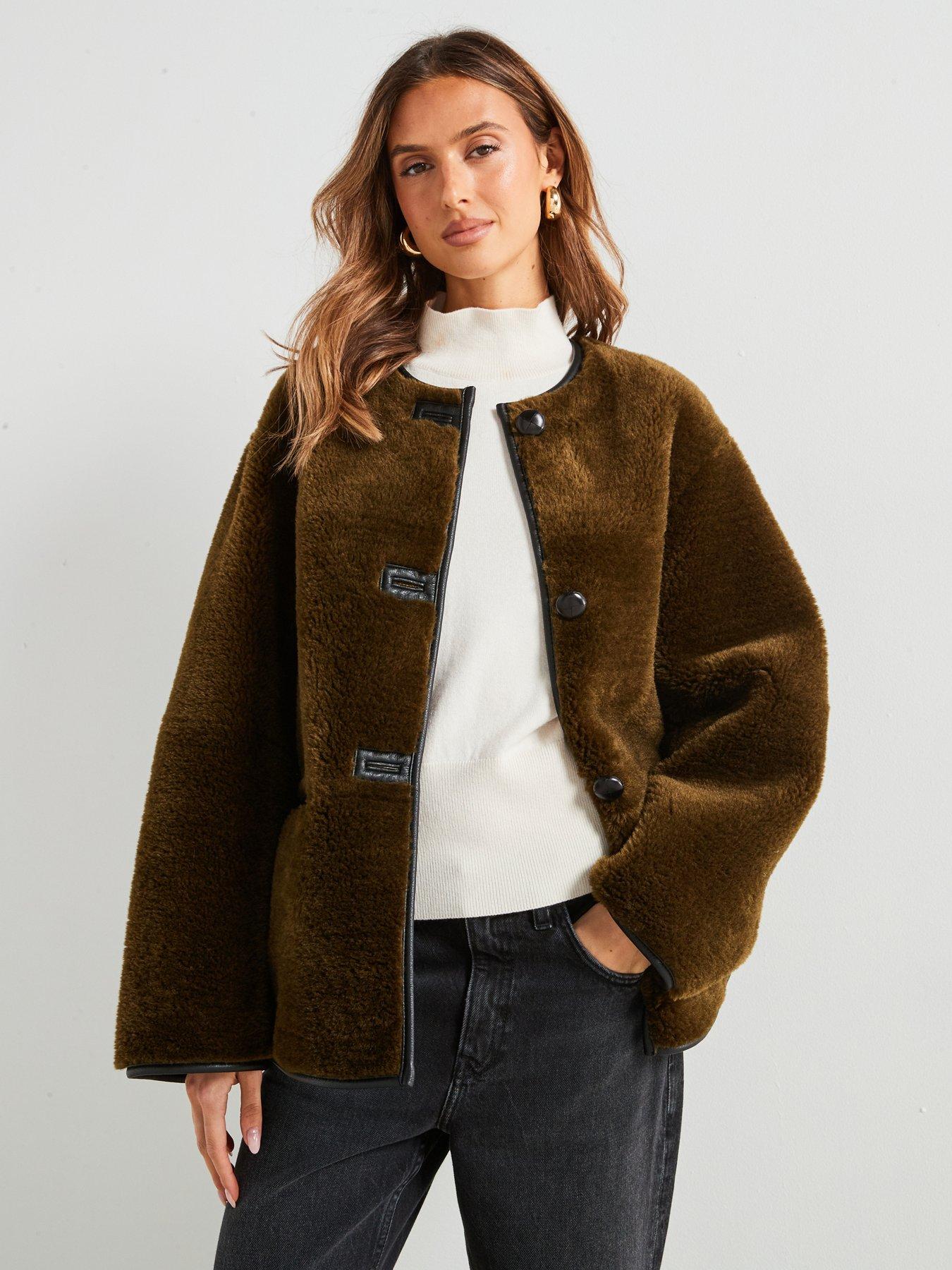 Mango Faux Fur-Effect Coat With Pu Lining - Green | Very