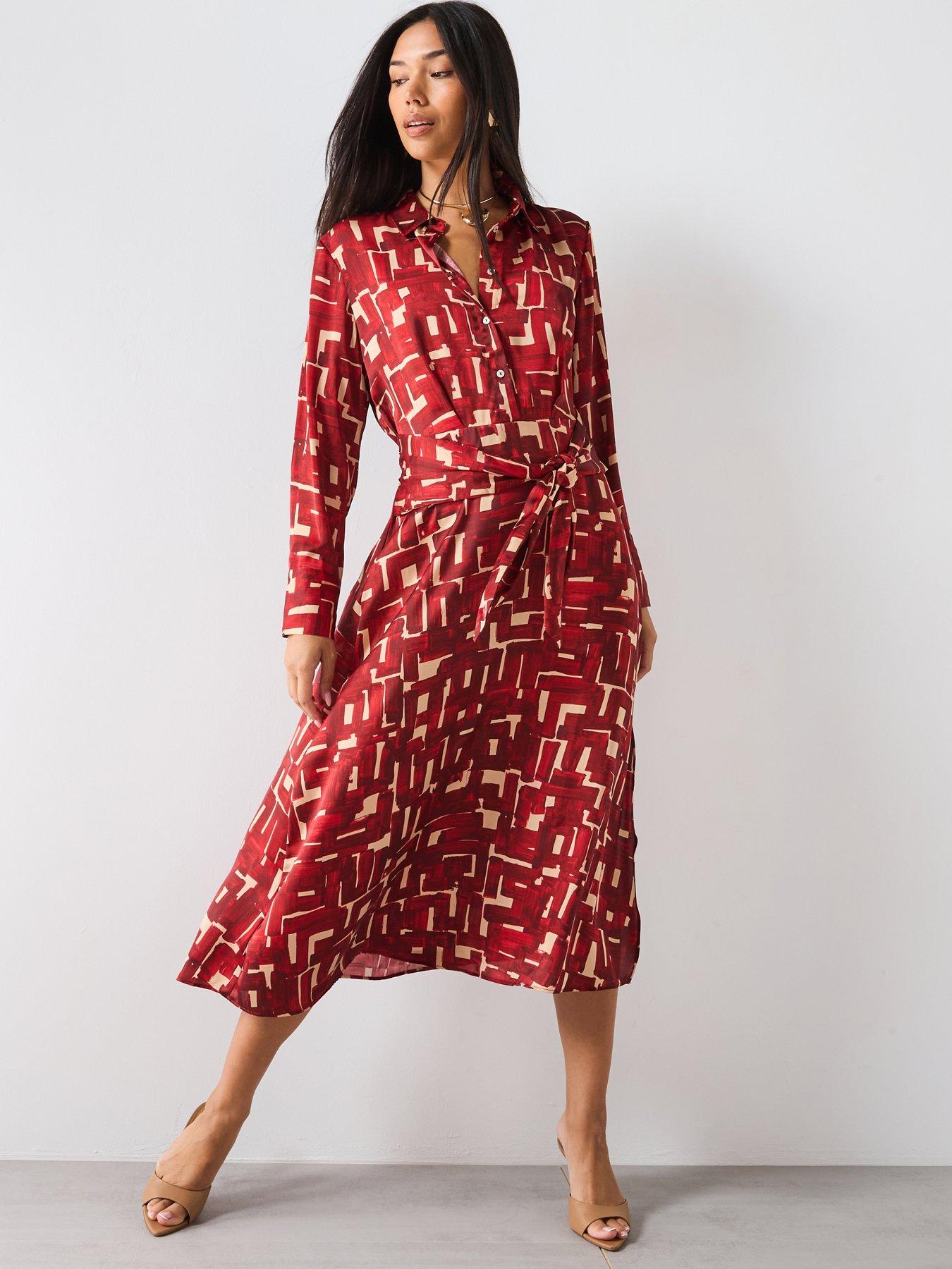Mango Geometric-Print Midi Shirt Dress - Red | Very