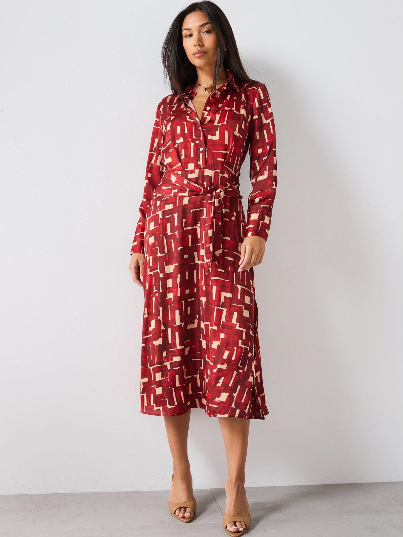 Mango Geometric-Print Midi Shirt Dress - Red | Very
