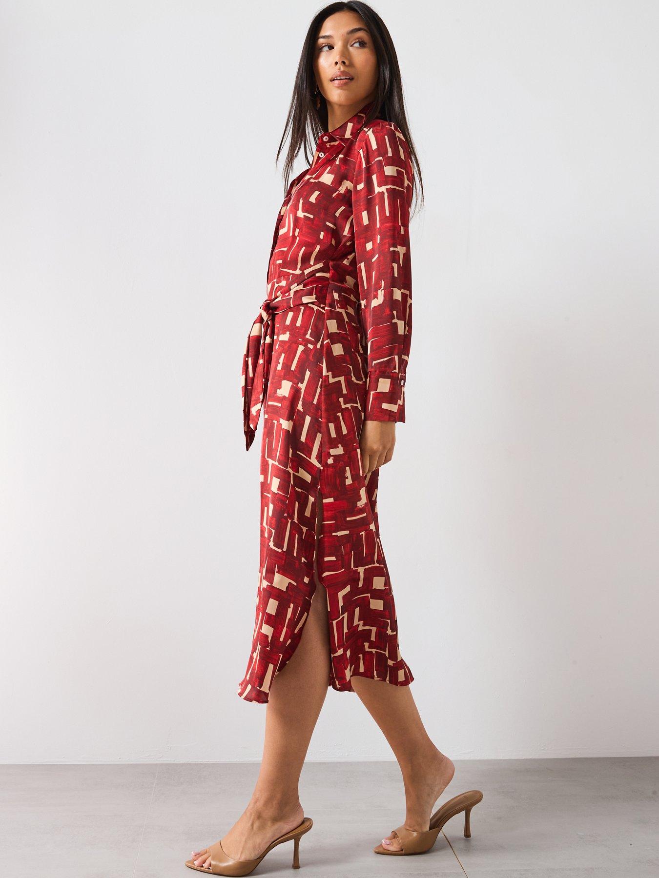 Mango Geometric-Print Midi Shirt Dress - Red | Very