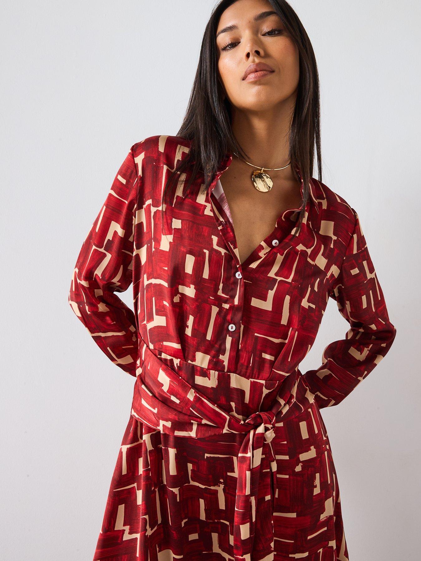 Mango Geometric-Print Midi Shirt Dress - Red | Very