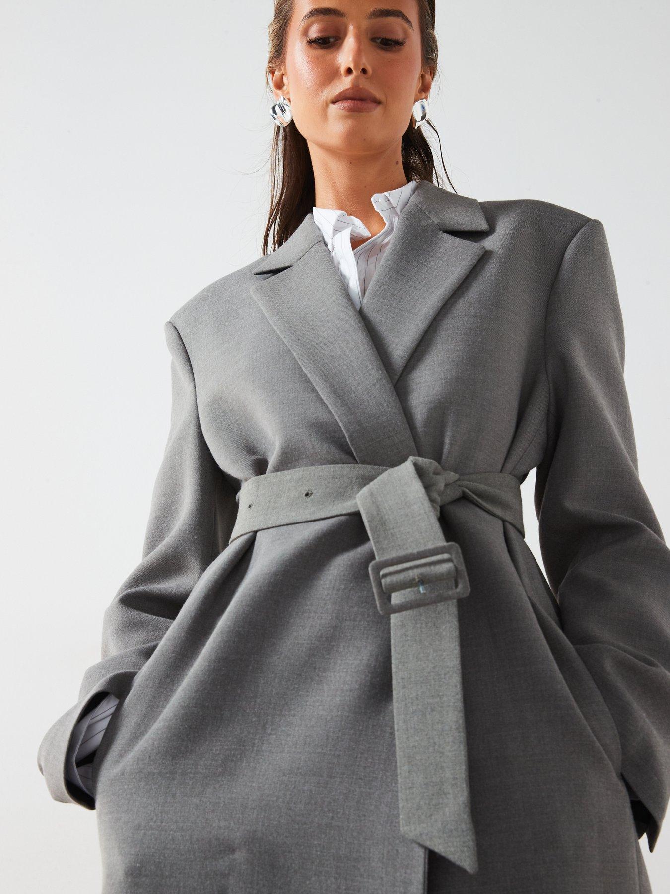 Mango Premium Belted Double Breasted Coat - Grey | Very