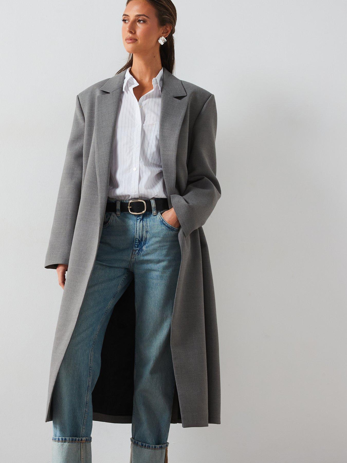 Mango Premium Belted Double Breasted Coat - Grey | Very