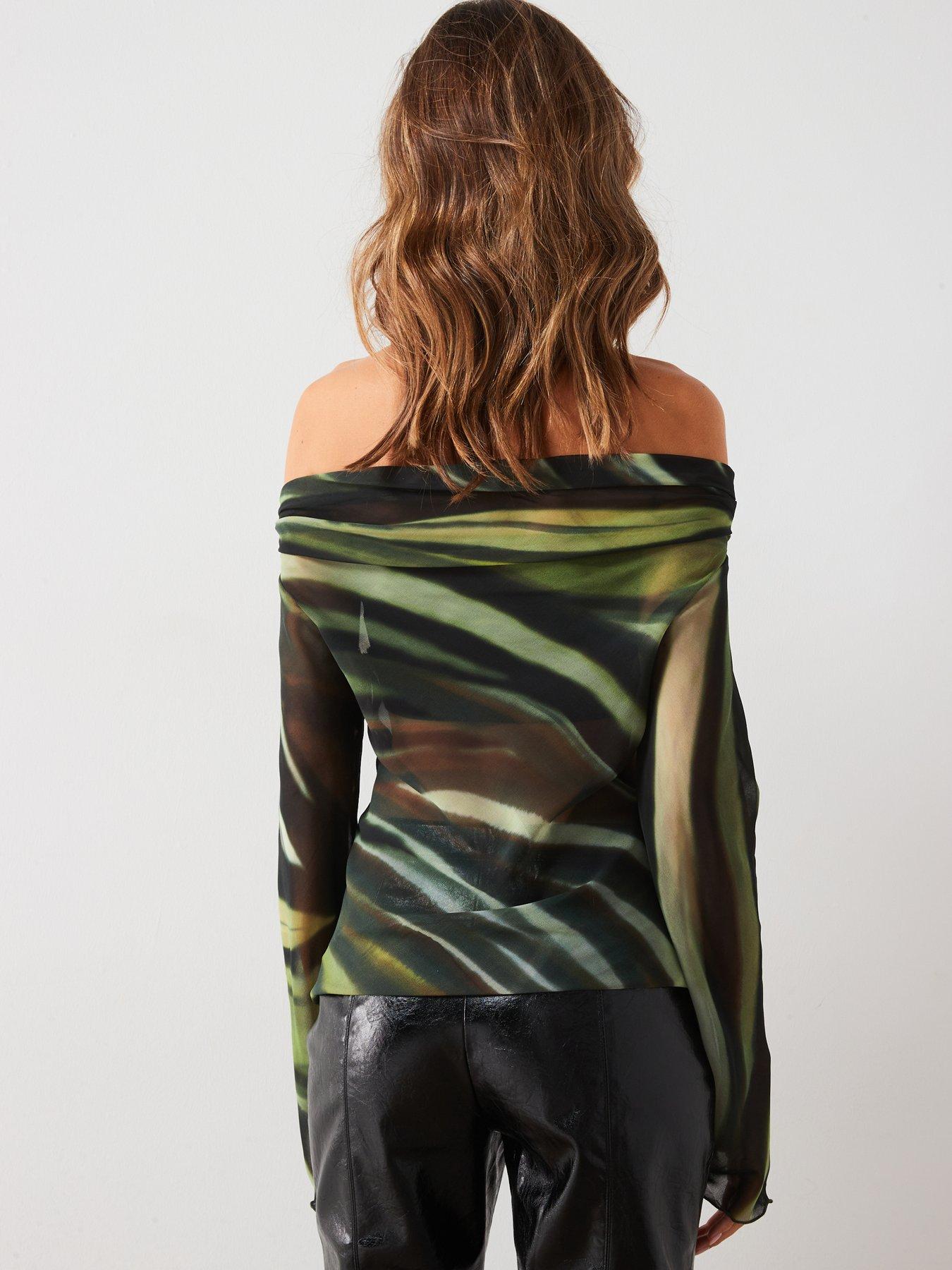 Mango Mesh Off The Shoulder Blouse - Black | Very