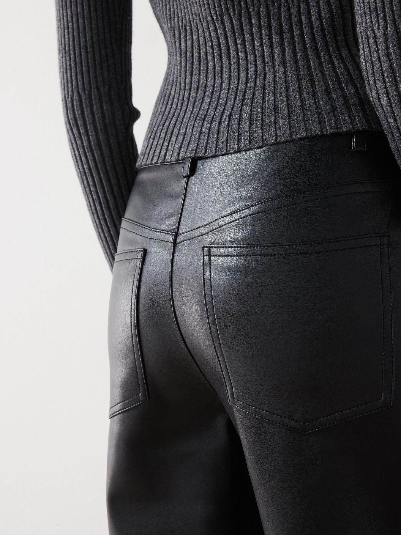 Black leather effect trousers store