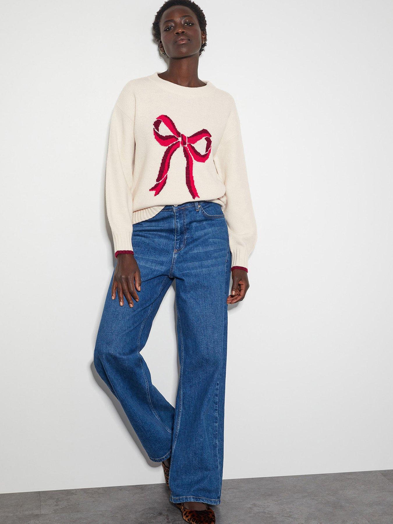 Monsoon Lou Large Bow Jumper - Cream | Very