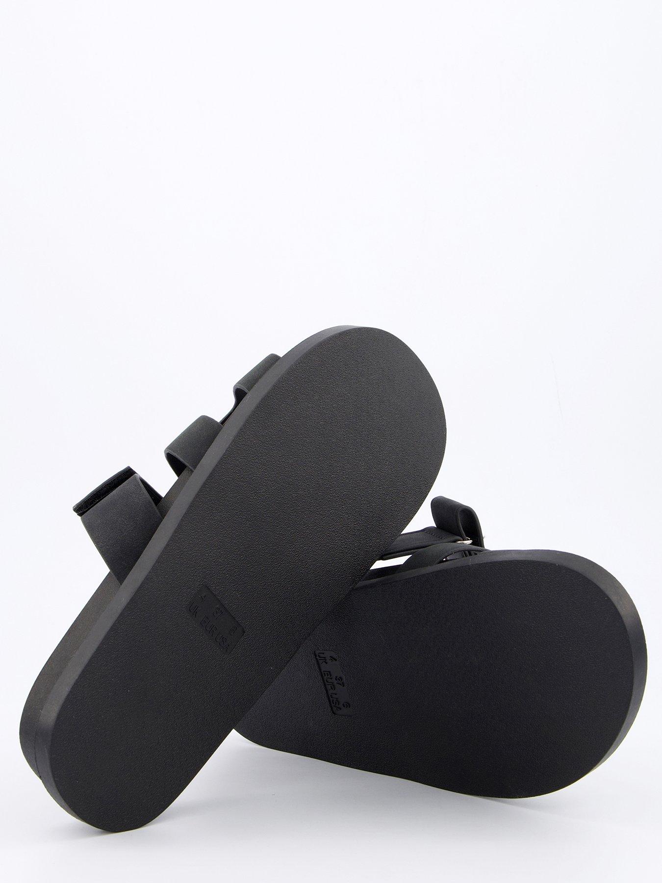 V by Very Velcro Strap Footbed Slider Sandal - Black | Very