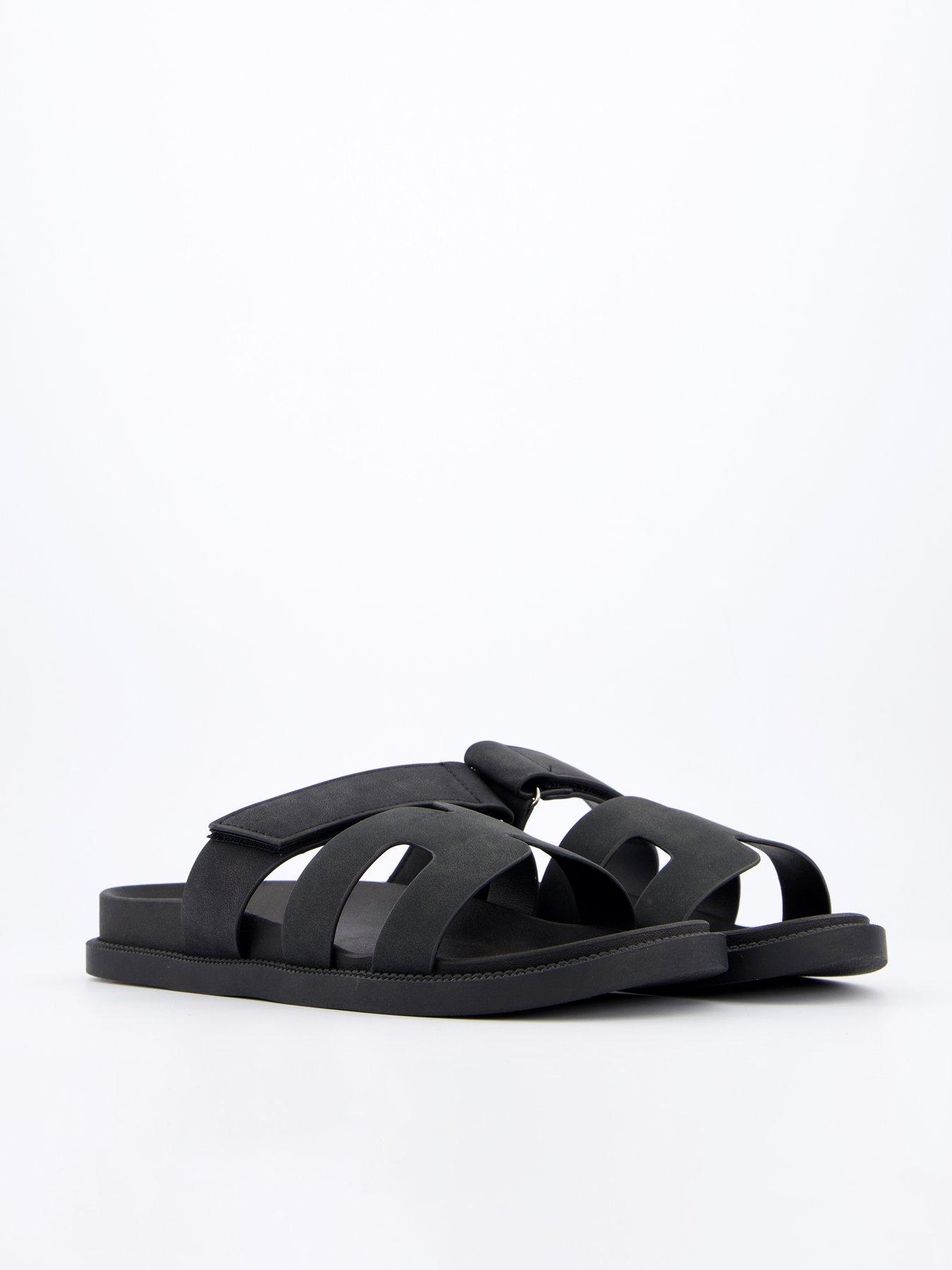 V by Very Velcro Strap Footbed Slider Sandal - Black | Very