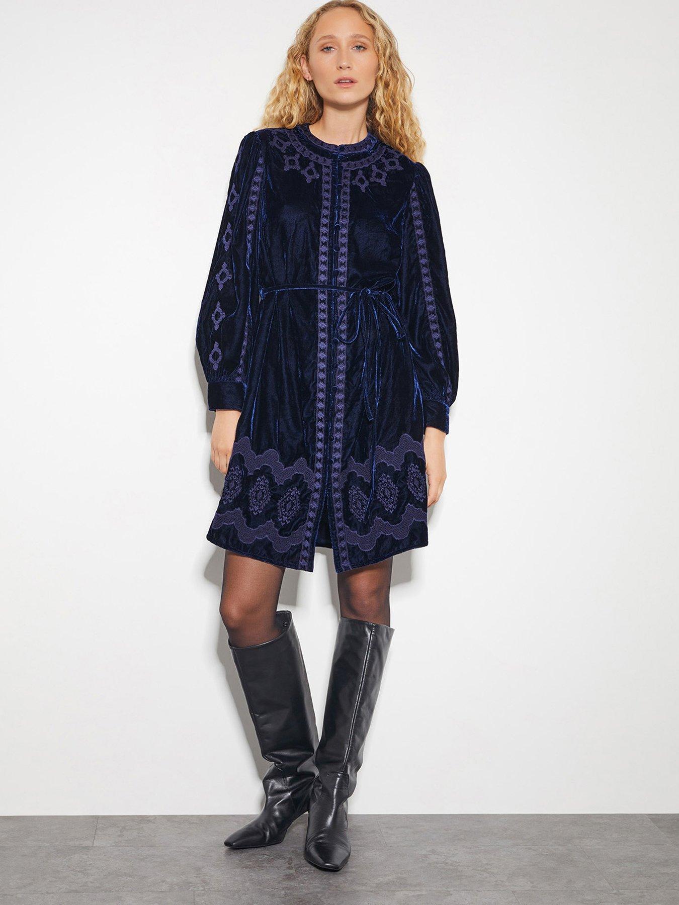Monsoon Velvet Dress - Navy | Very
