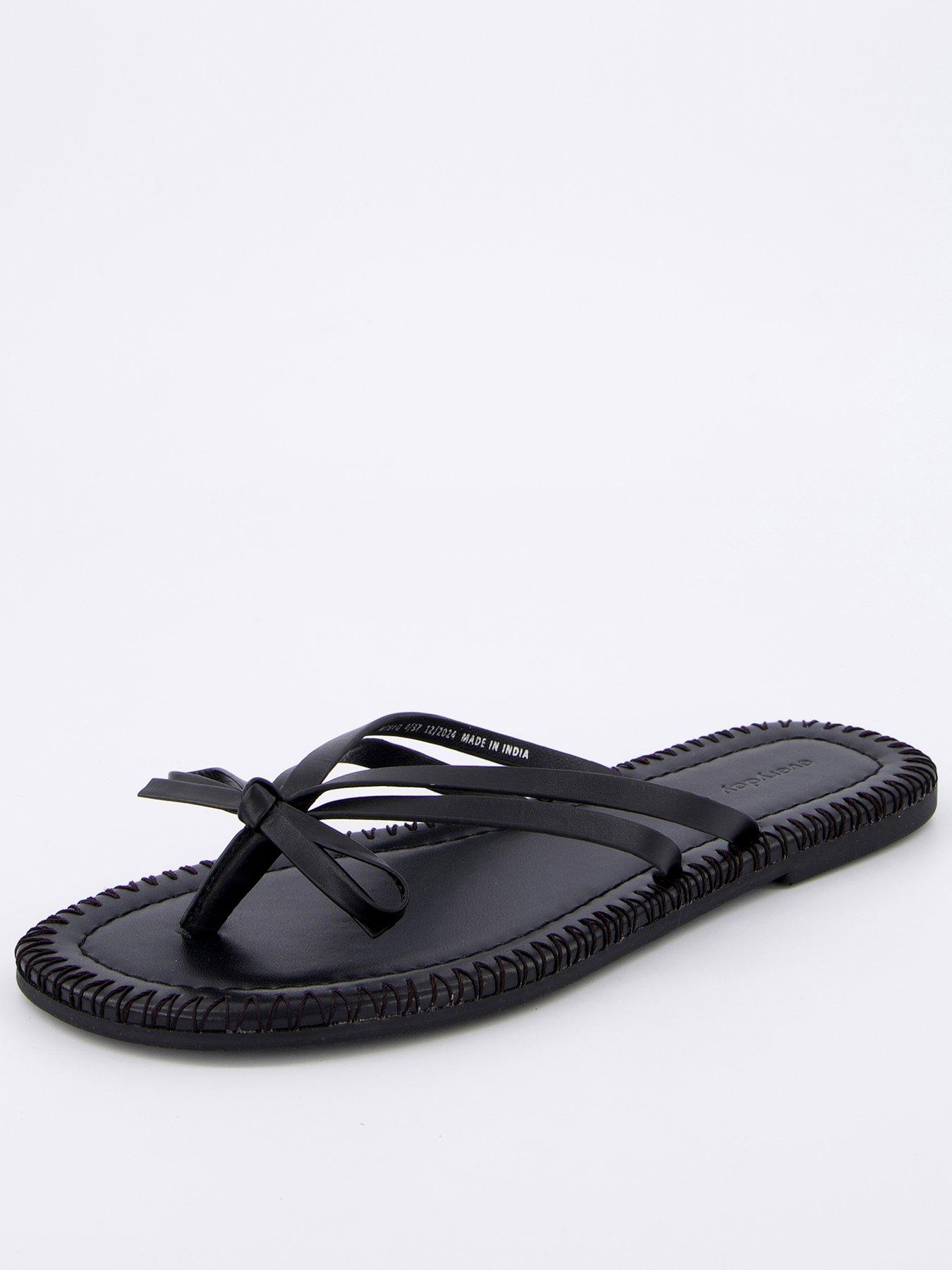 Everyday Leather Bow Toe Post Sandals - Black | Very