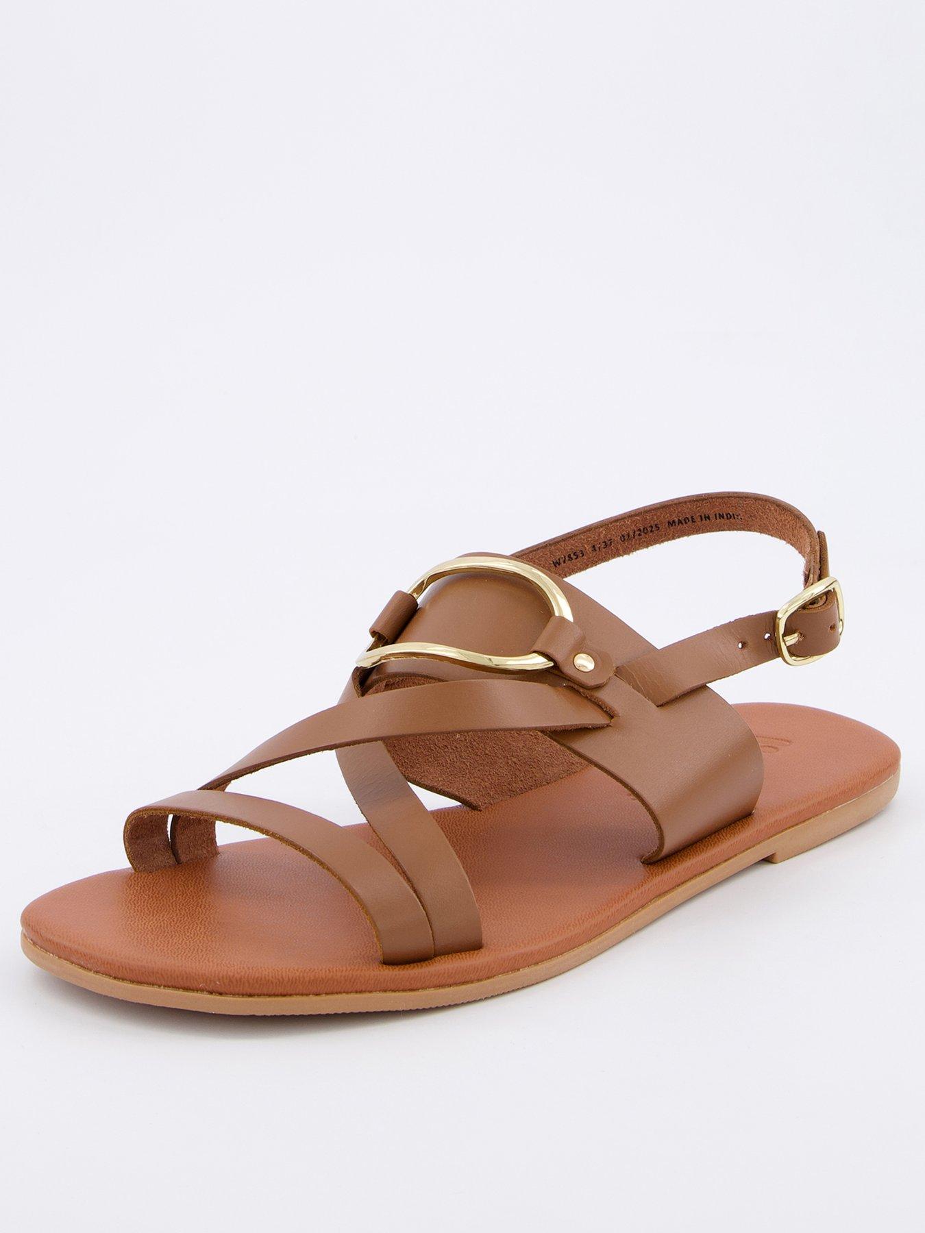 V by Very Leather Strappy Sandal - Tan | Very