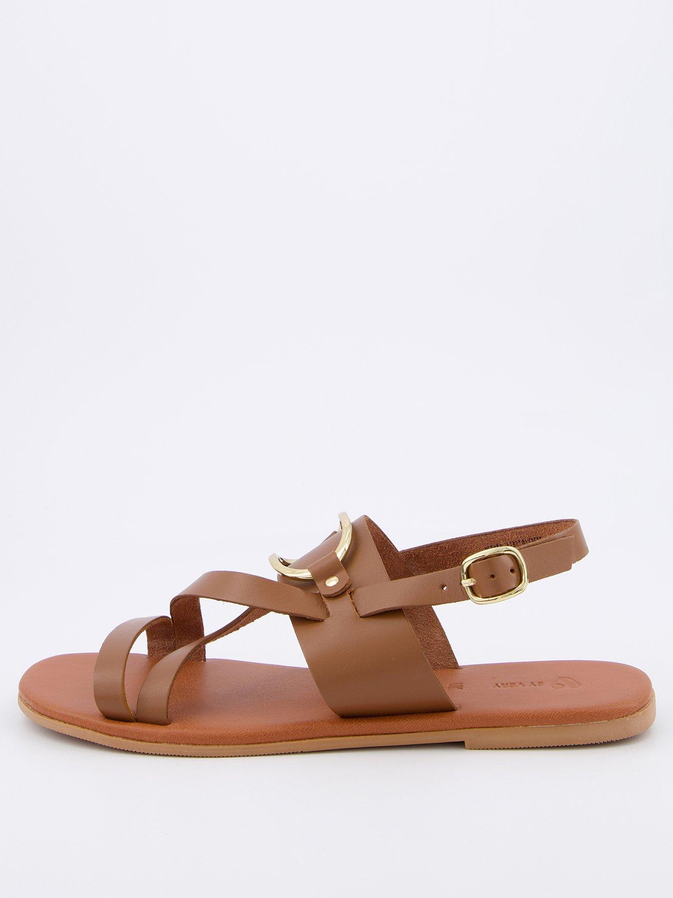 V by Very Leather Strappy Sandal - Tan | Very