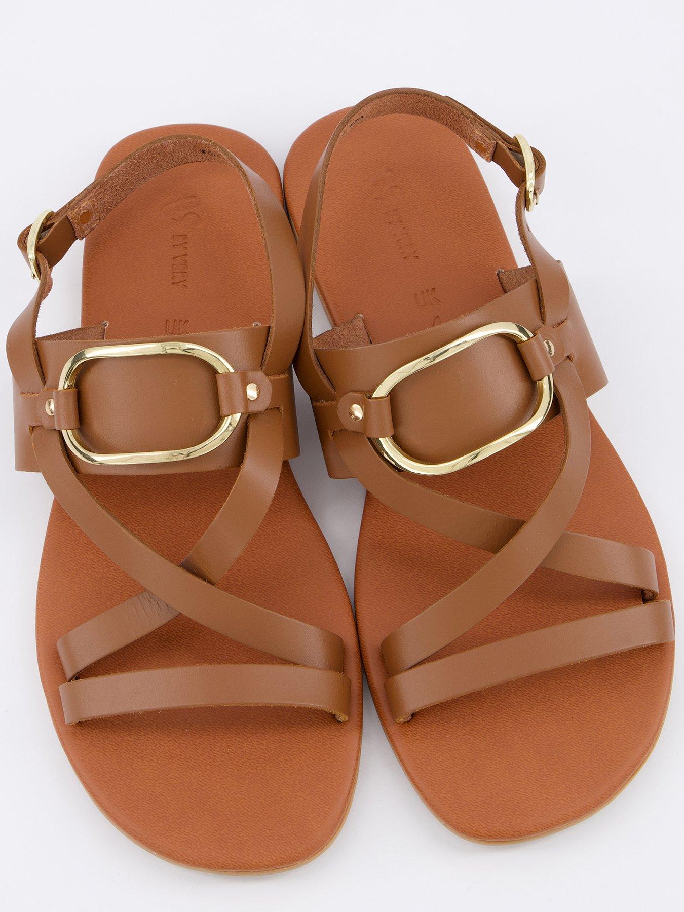 V by Very Leather Strappy Sandal - Tan | Very