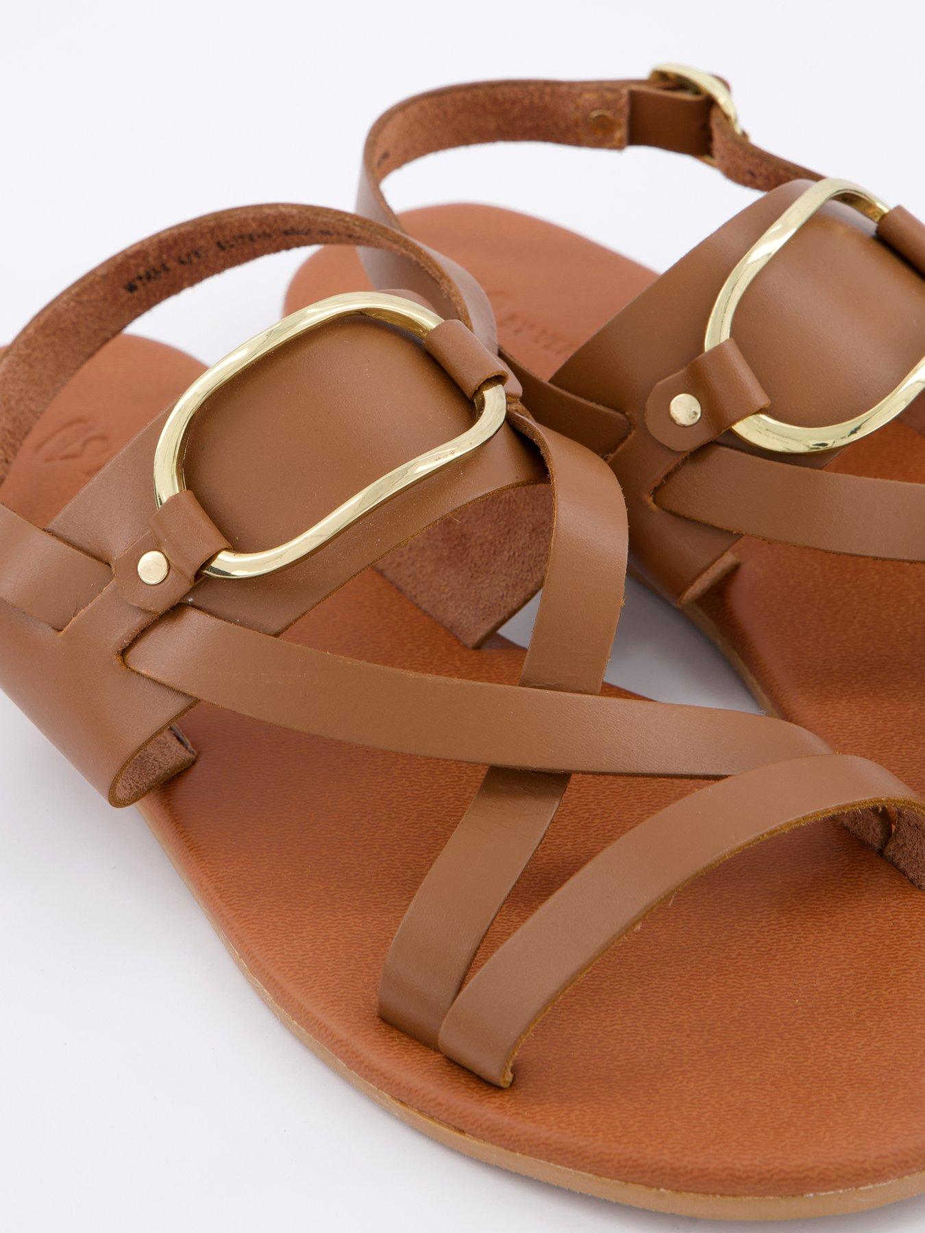 V by Very Leather Strappy Sandal - Tan | Very