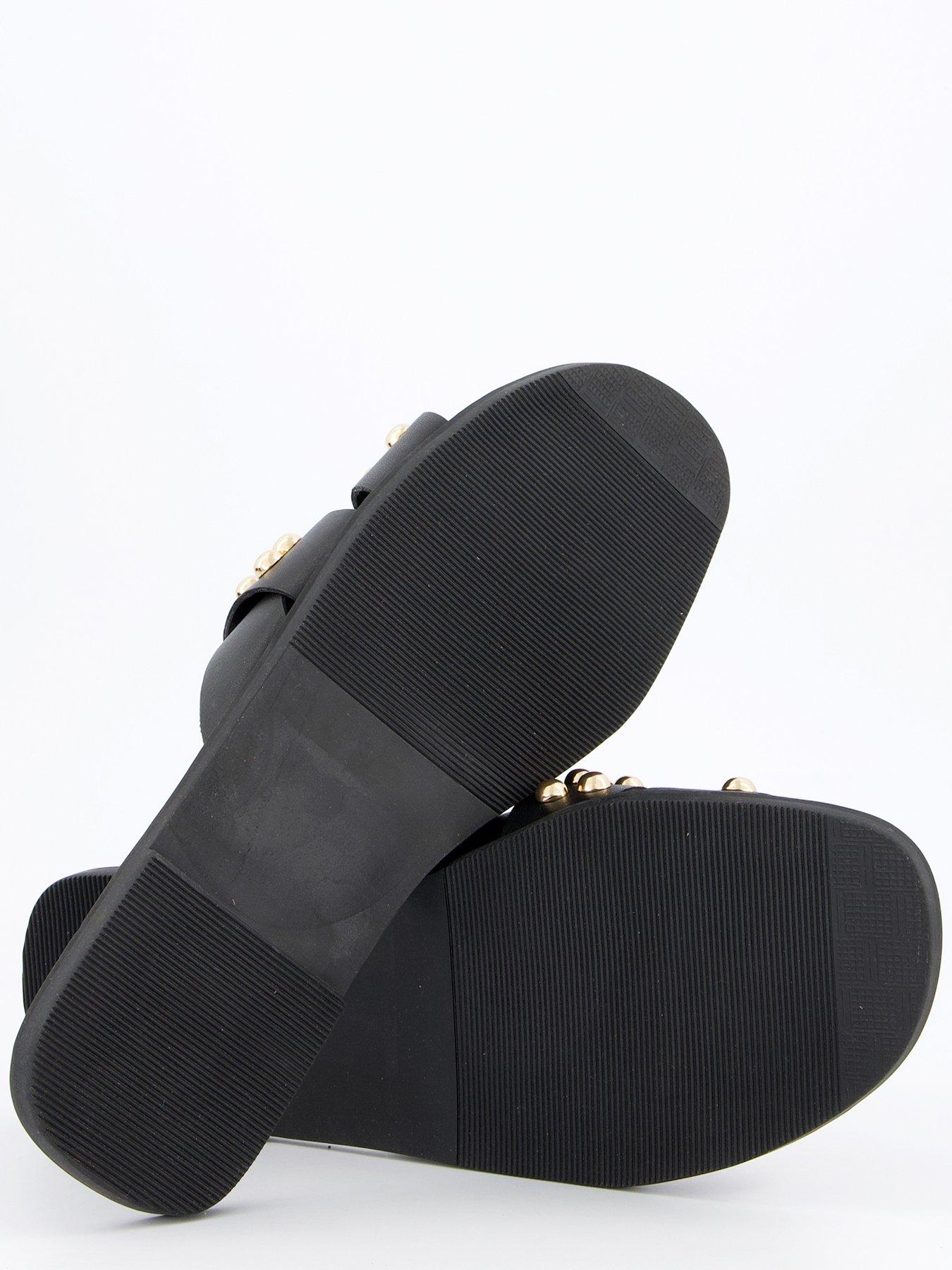 V by Very Leather Studded Slider - Black/Gold | Very