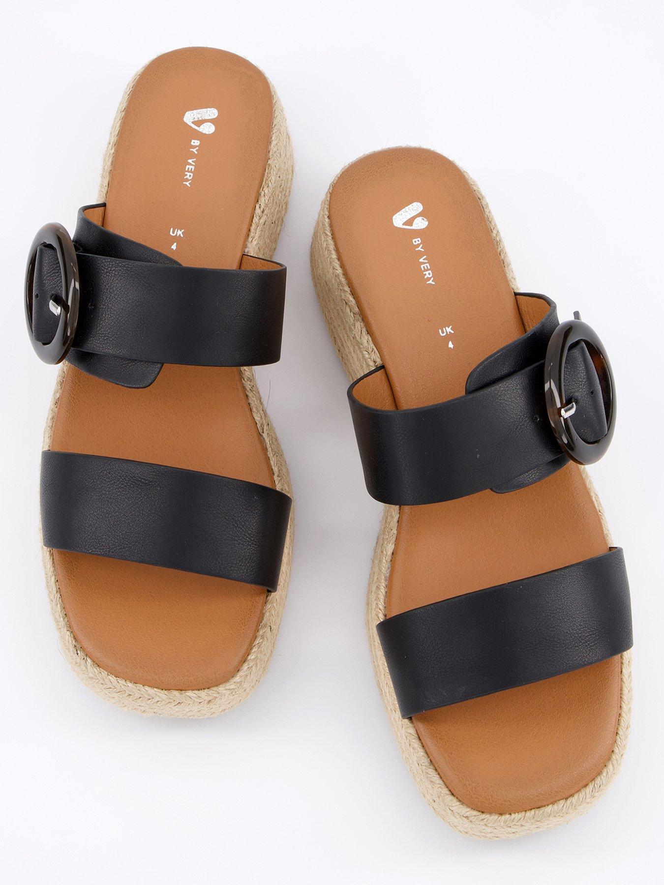 V by Very Wide Fit Double Strap Flatform Espadrille Sandals - Black | Very
