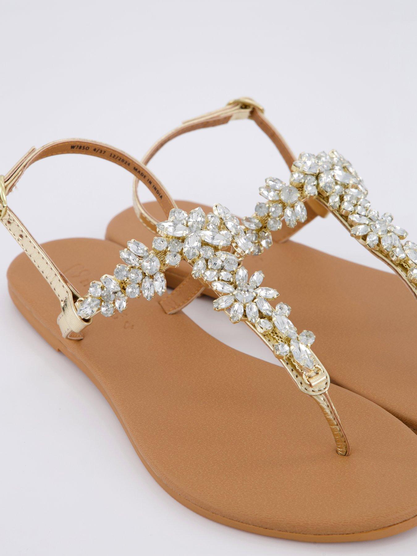 V by Very Embellished Toe Post Leather Sandals - Gold | Very