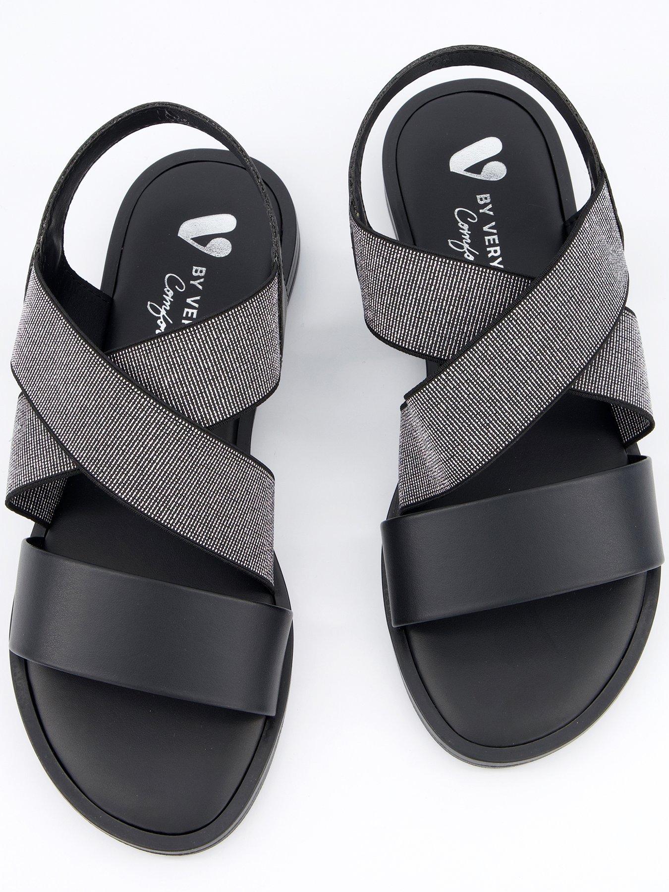 V by Very Comfort Wide Fit Comfort Elastic Flat Sandals - Black | Very