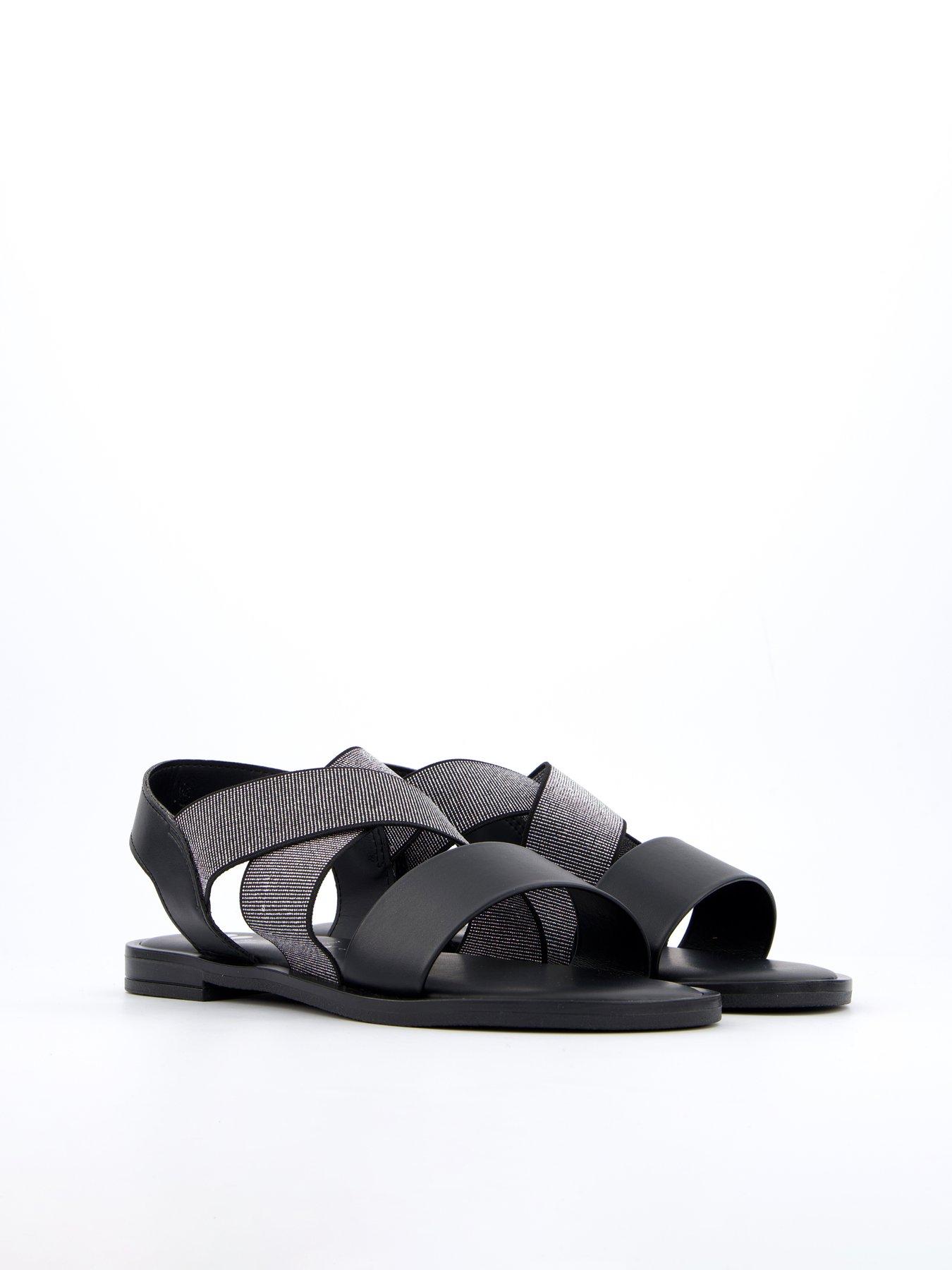 V by Very Comfort Wide Fit Comfort Elastic Flat Sandals - Black | Very